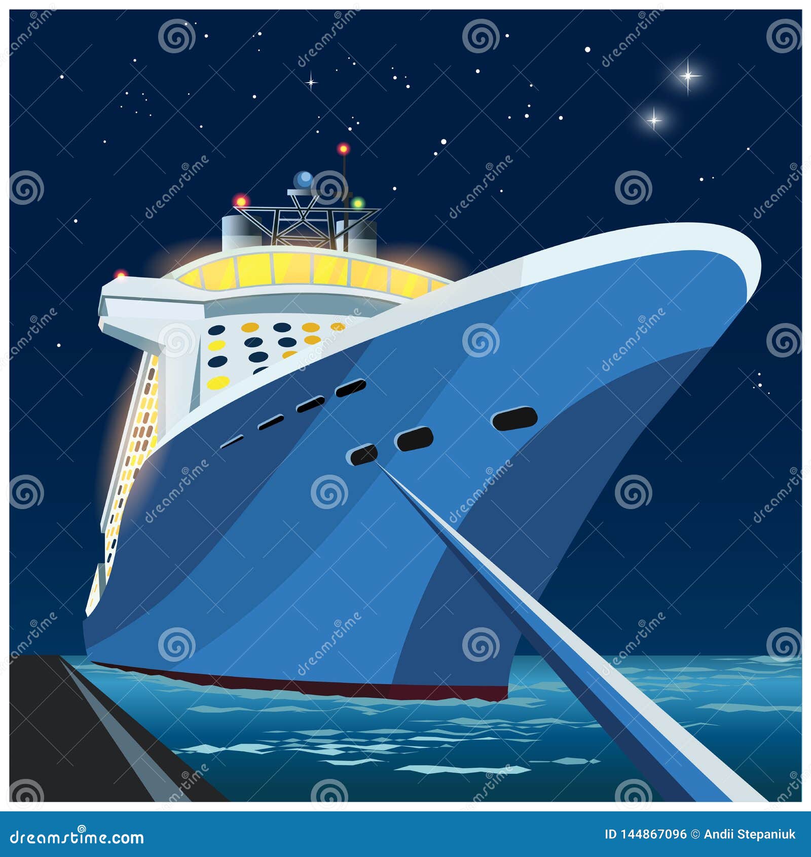 Cruise Ship at the Pier at Night Stock Vector - Illustration of ropes ... Cruise Ship at the Pier at Night Stock Vector - Illustration of ropes ...