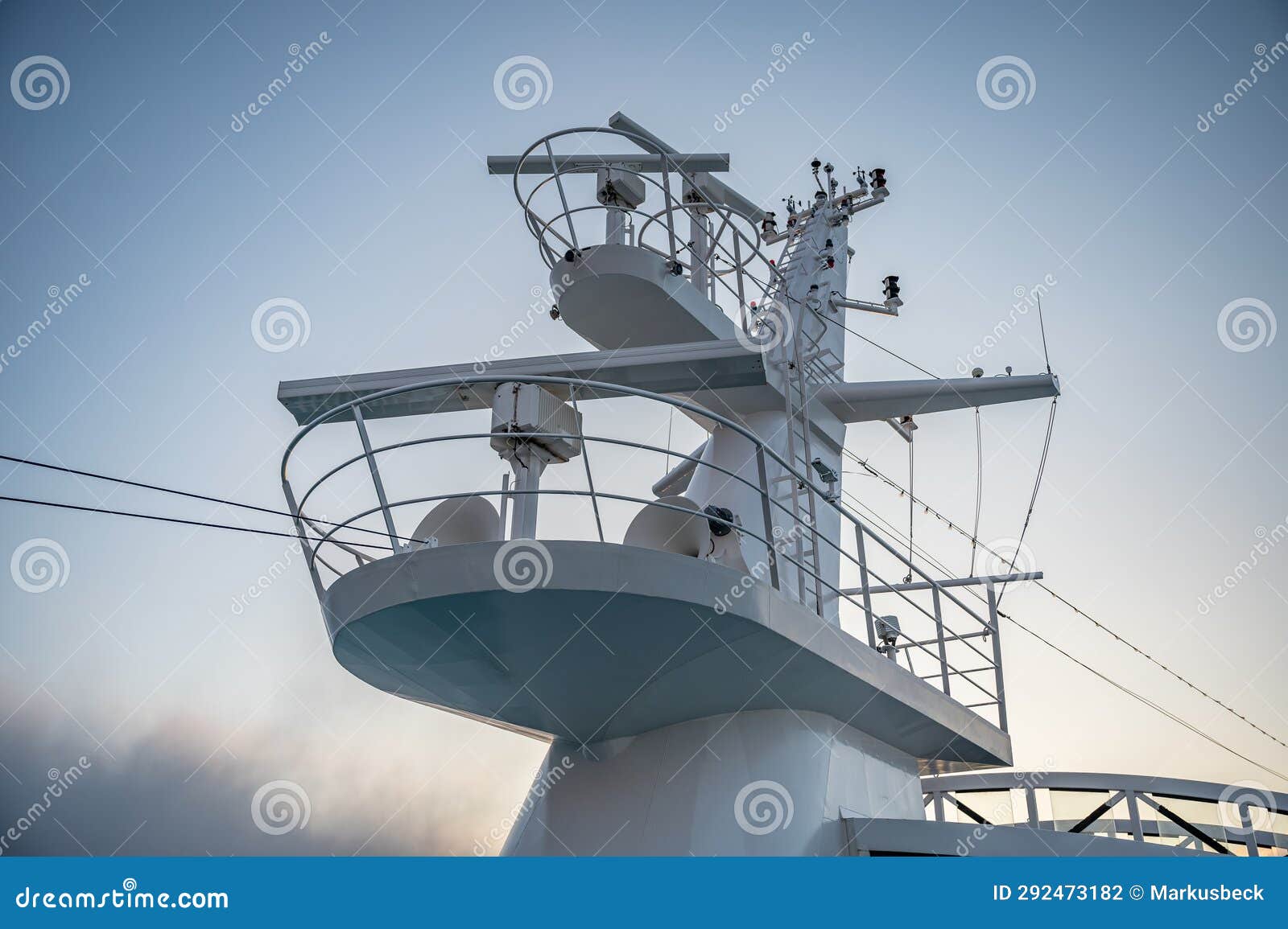 Cruise Ship Radar Tower Bridge in the Evening, Low Angle View Stock ...