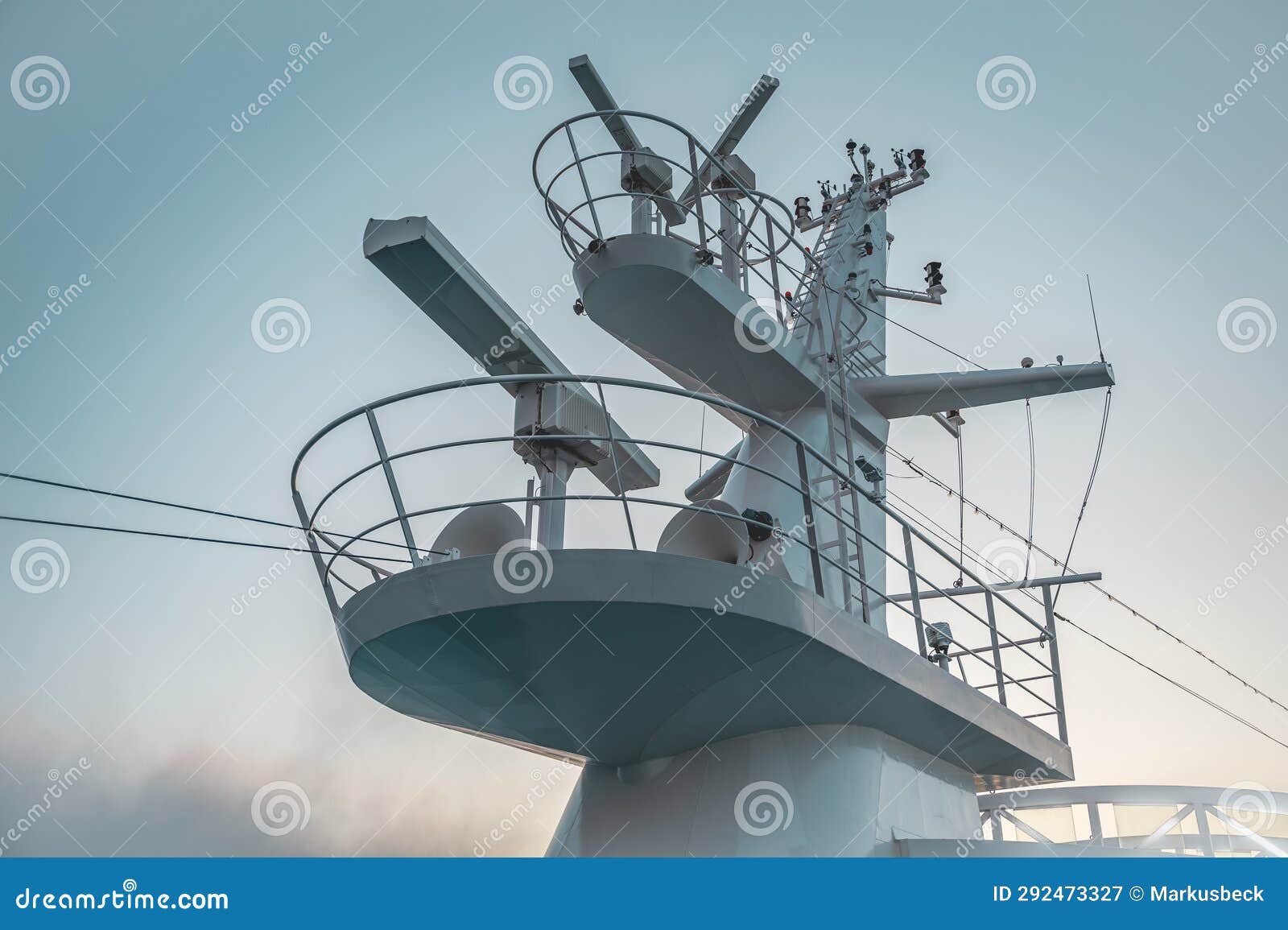 Cruise Ship Radar Tower Bridge in the Evening, Low Angle View Stock ...