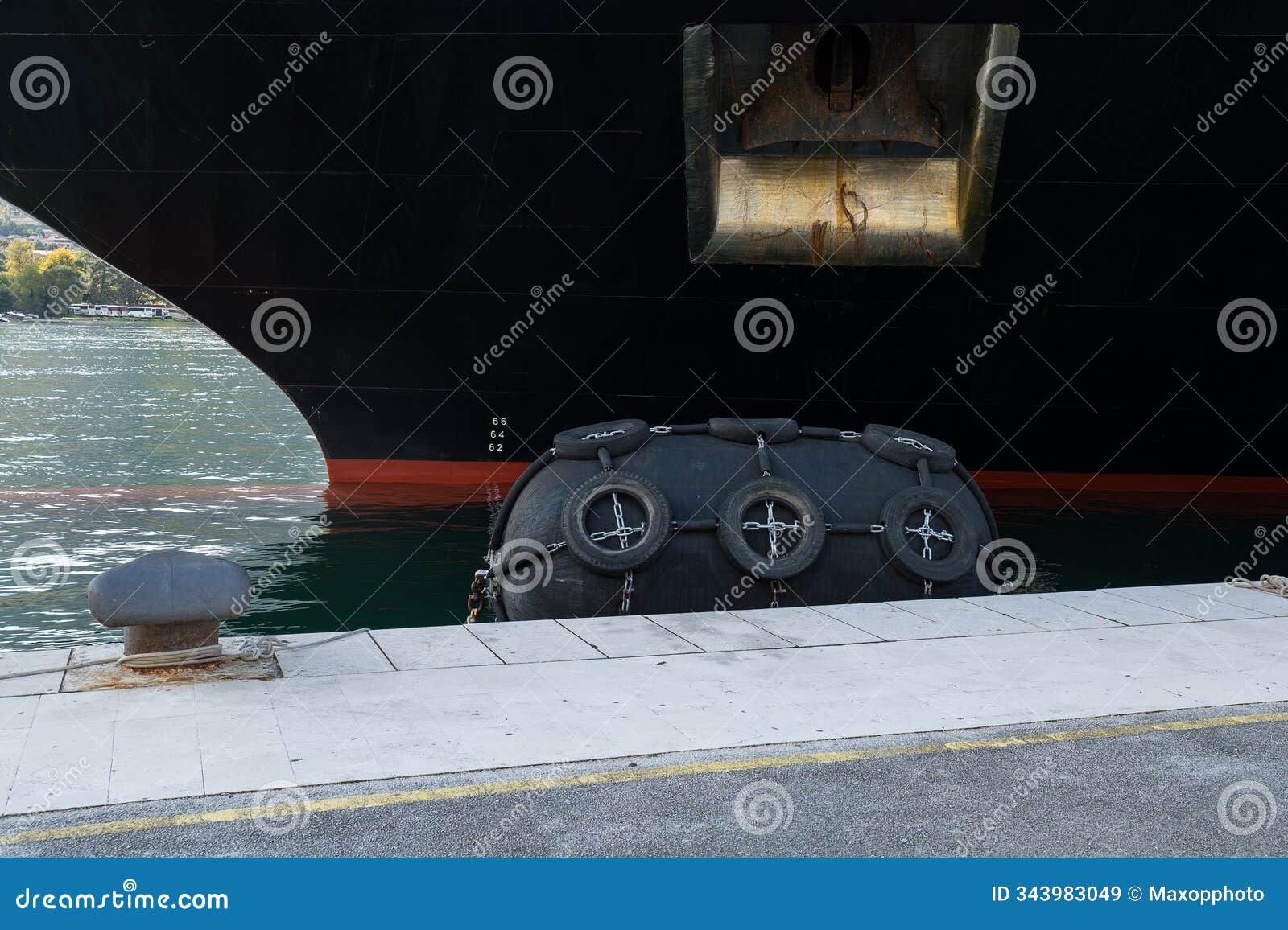 Cruise Ship Rubber Cushion in the Pier Stock Image - Image of rubber ...