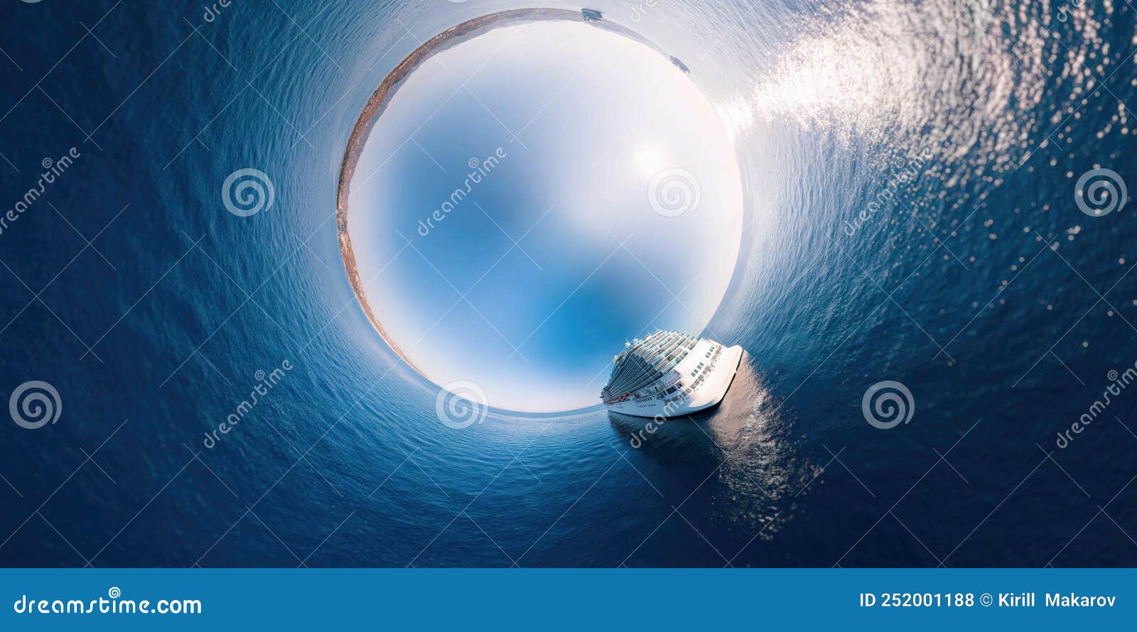Cruise Ship Sailing To the Sky. Stereographic Projection Stock Photo ...