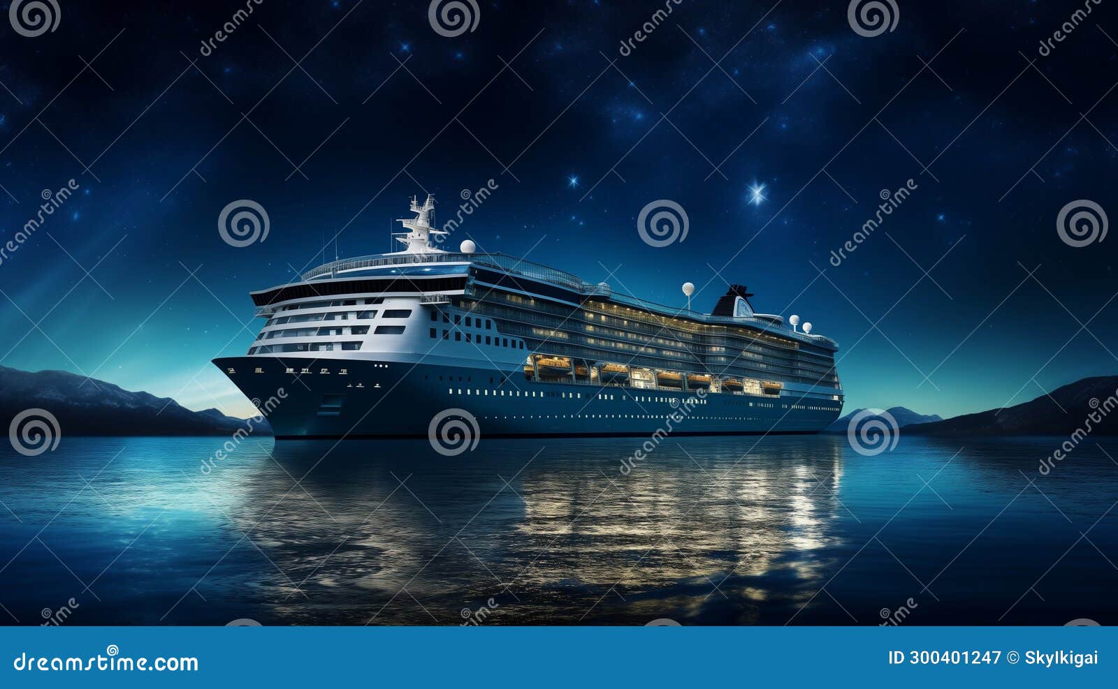 Cruise Ship Sailing through the Vast Expanse of the Ocean at Night ...
