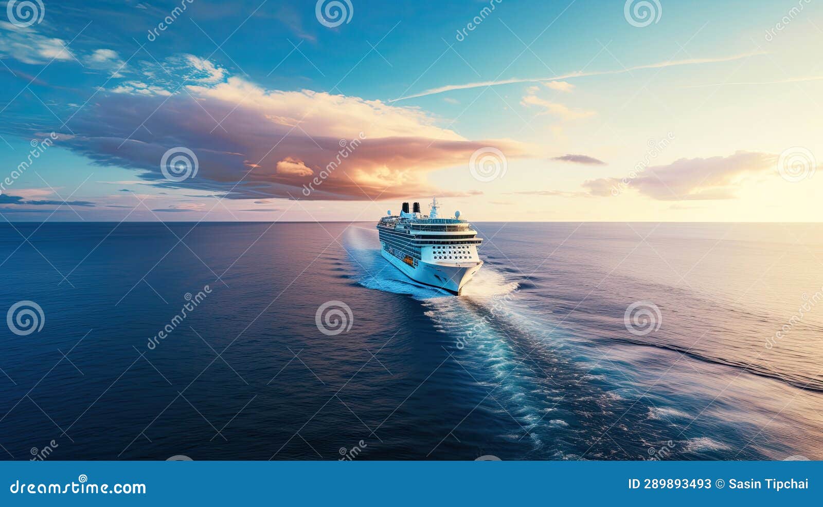 Cruise Ship Sailing in the Vast Sea Stock Illustration - Illustration ...