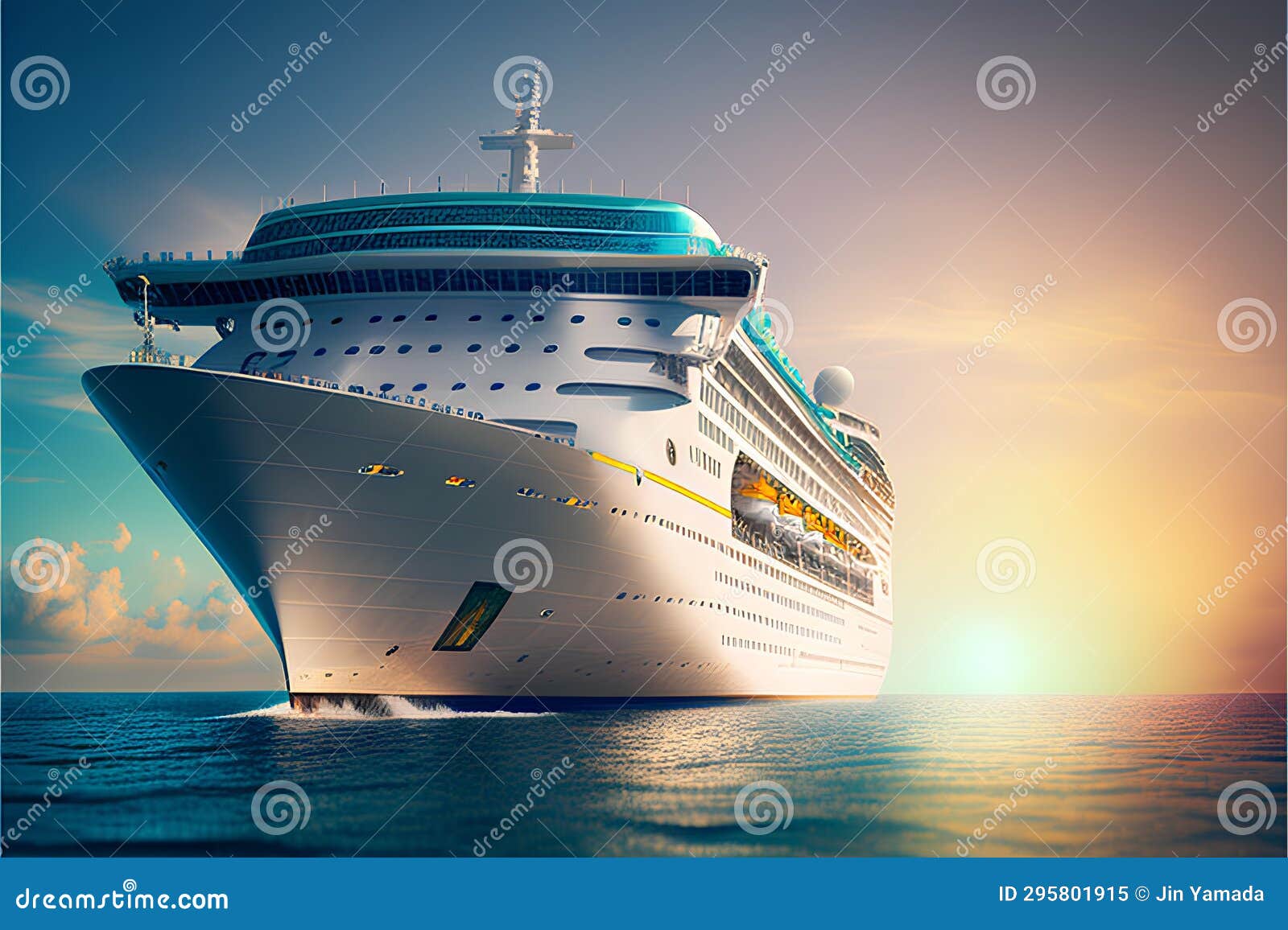 Cruise Ship at Sea at Sunset. 3d Render Illustration Stock Illustration ...