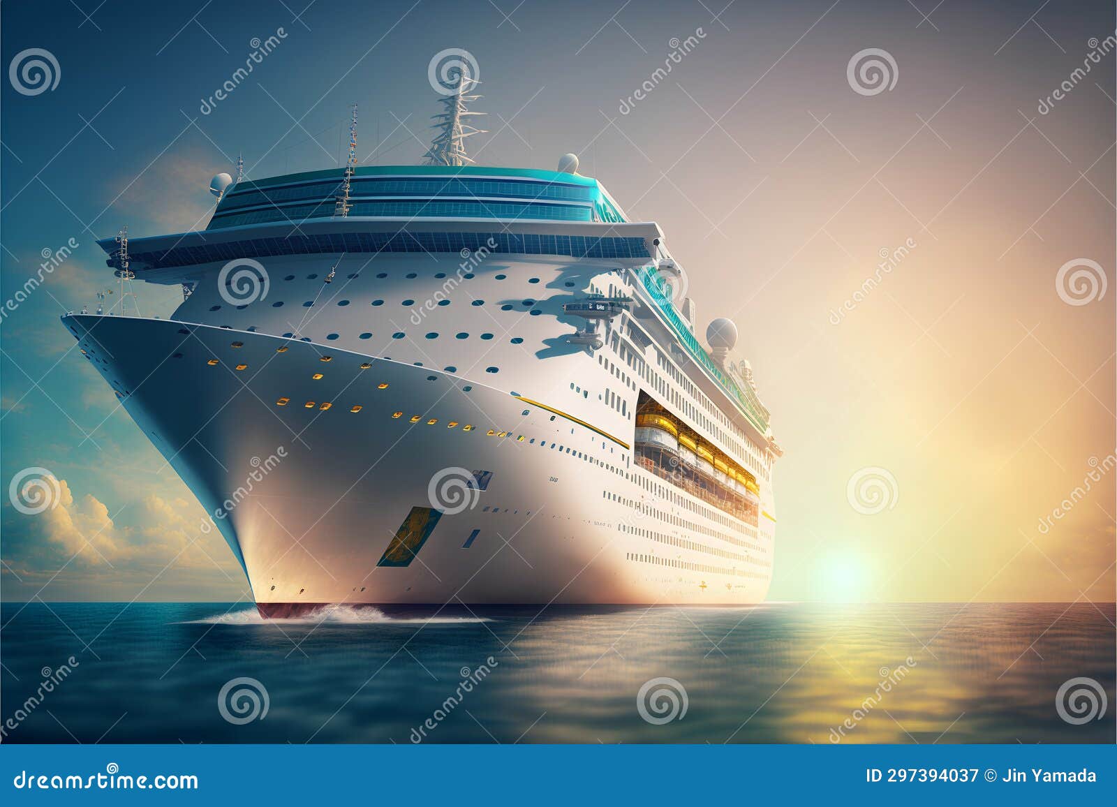 Cruise Ship in the Sea at Sunset. 3d Rendering Stock Illustration ...
