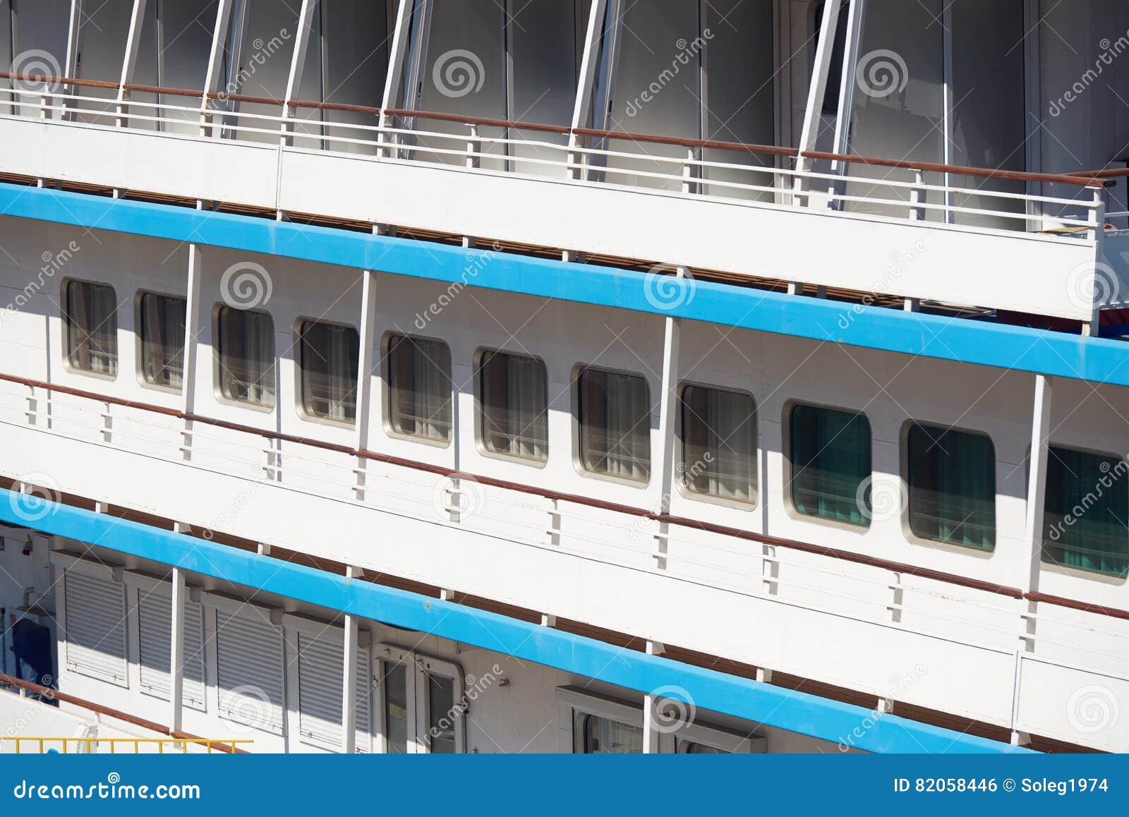 Cruise Ship Side View Closeup As Background, Window and Balcony Stock ...