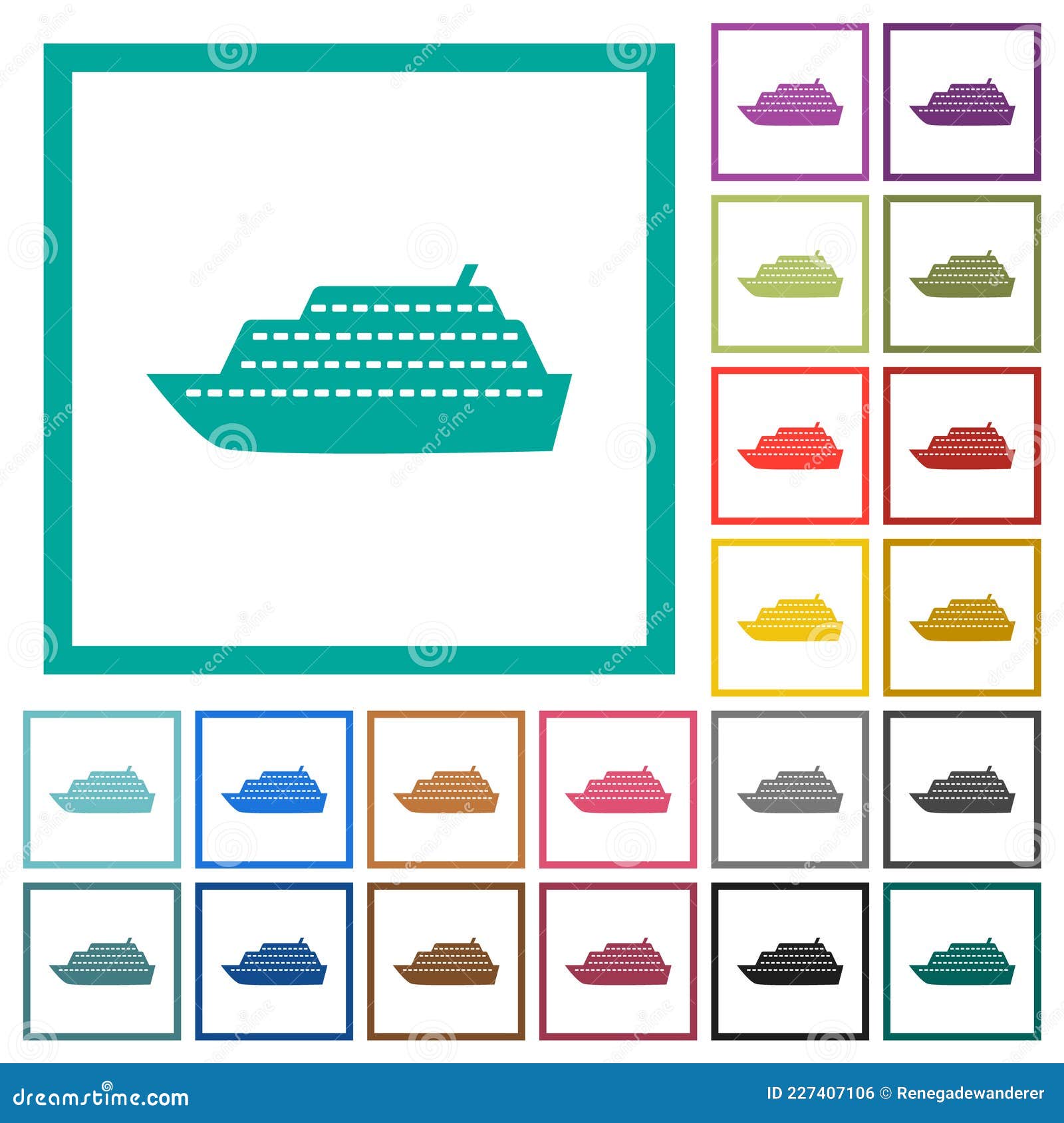 Cruise Ship Side View Flat Color Icons with Quadrant Frames Stock ...