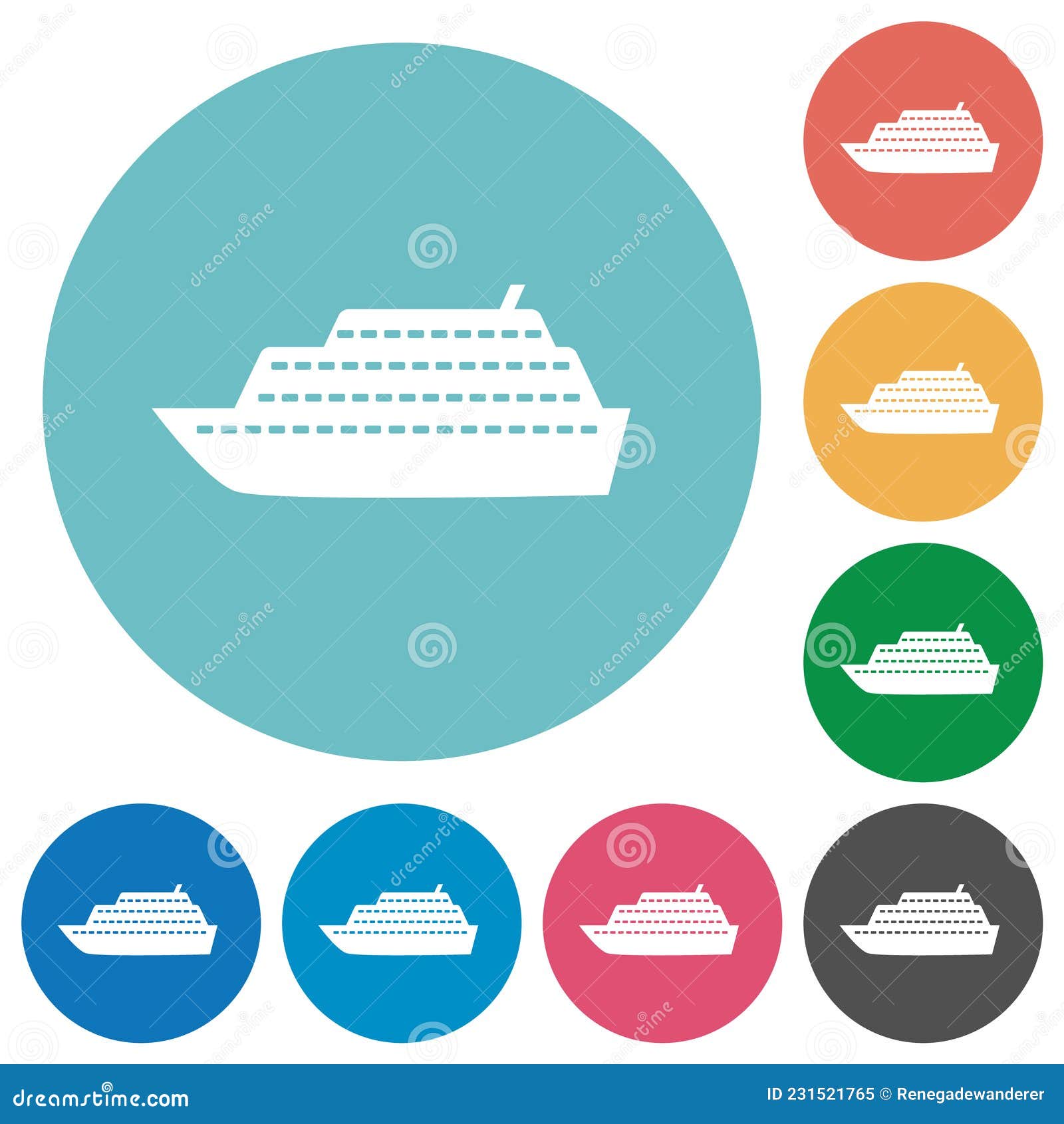 Cruise Ship Side View Flat Round Icons Stock Vector - Illustration of ...