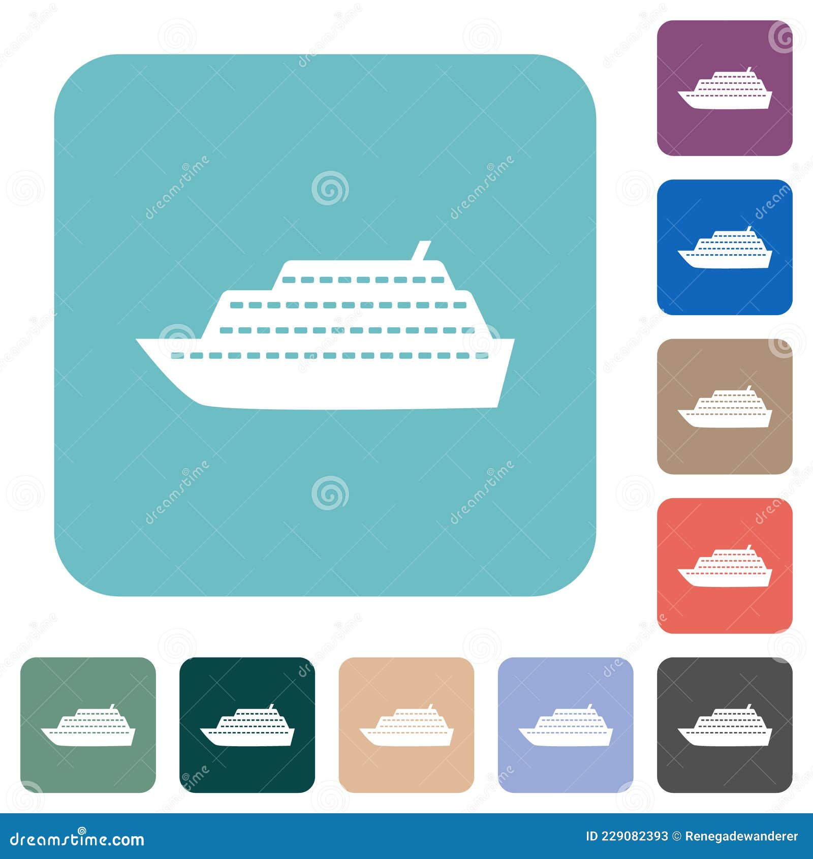 Cruise Ship Side View Rounded Square Flat Icons Stock Vector ...