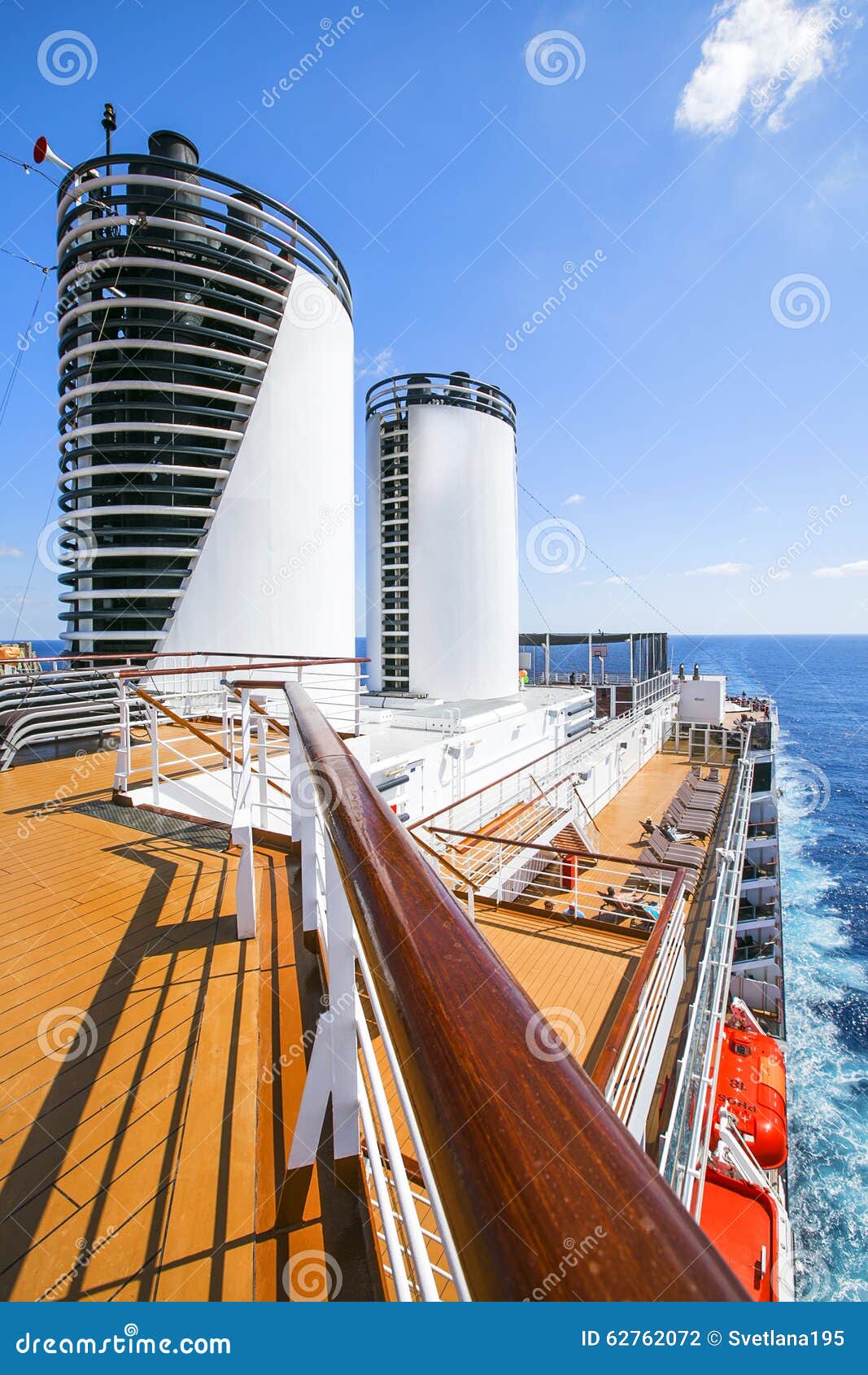 Cruise Ship. Tourists Relax and Take a Sun Bath on the Upper Dec Stock ...