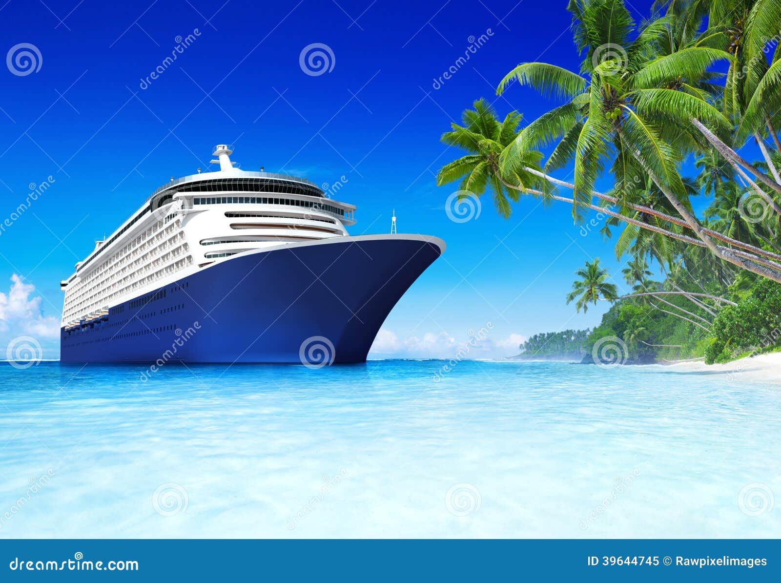 Cruise Ship on Tropical Beach Stock Image - Image of idyllic ...
