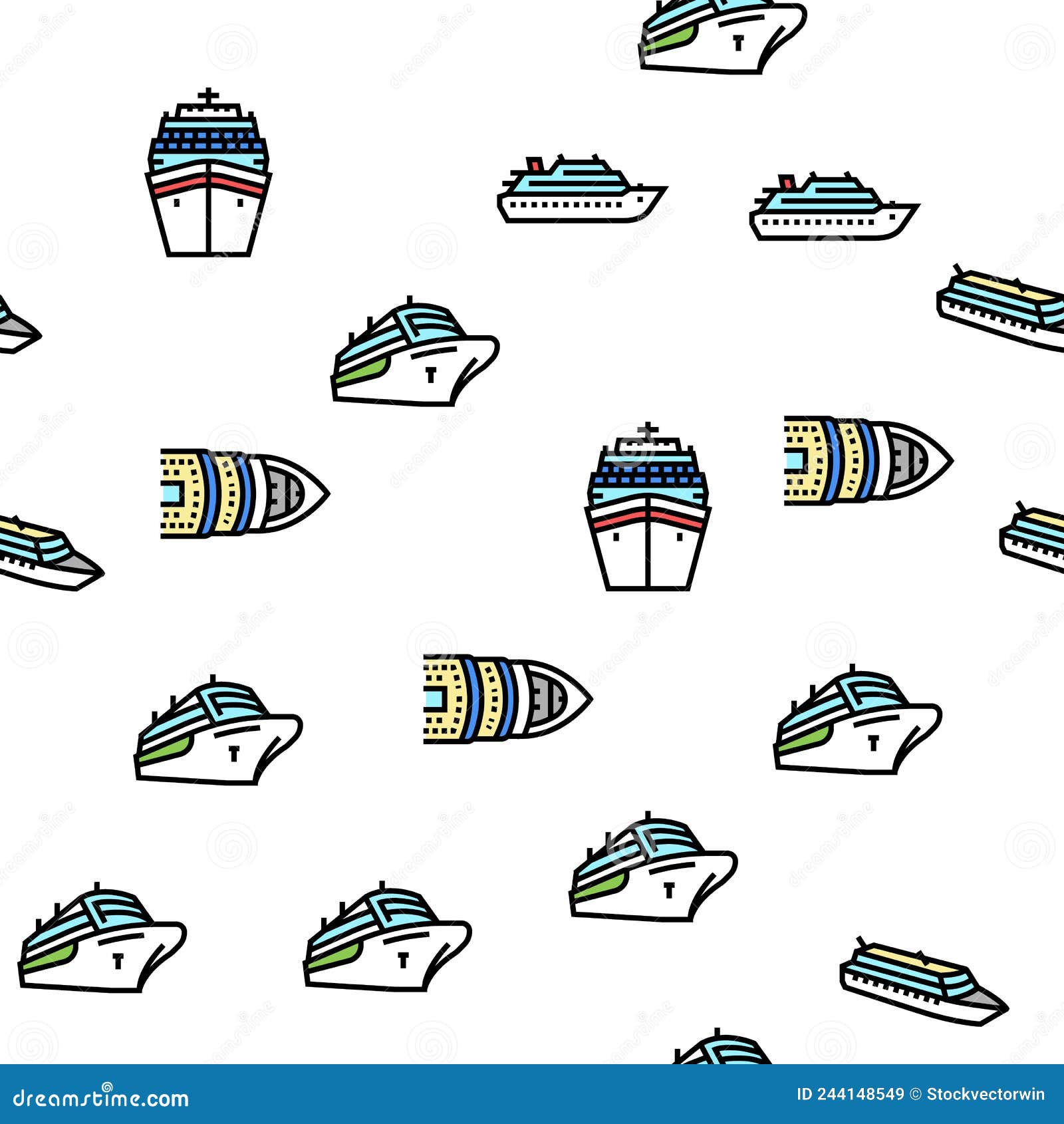 Cruise Ship Vacation Enjoyment Vector Seamless Pattern Stock Vector ...