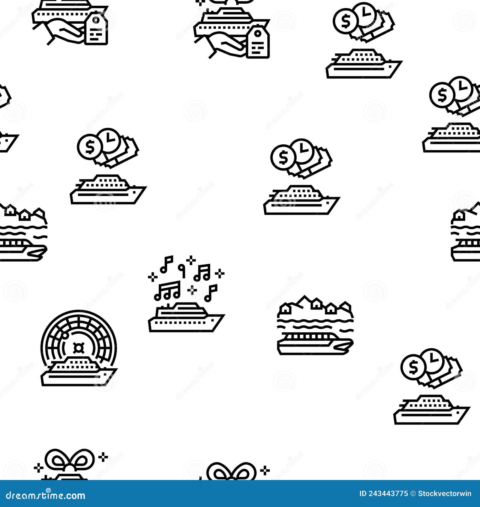 Cruise Ship Vacation Enjoyment Vector Seamless Pattern Stock Vector ...