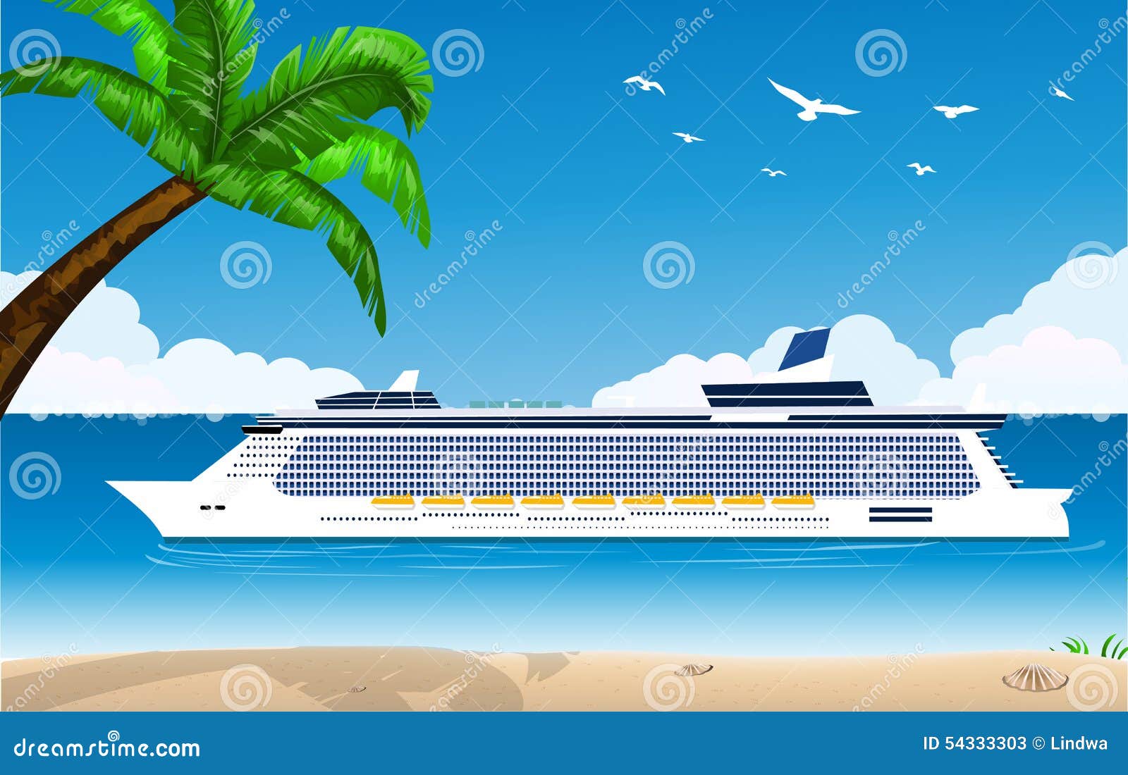 Cruise Ship, Cruiser. Flat Vector Illustration. Isolated On Blue ...