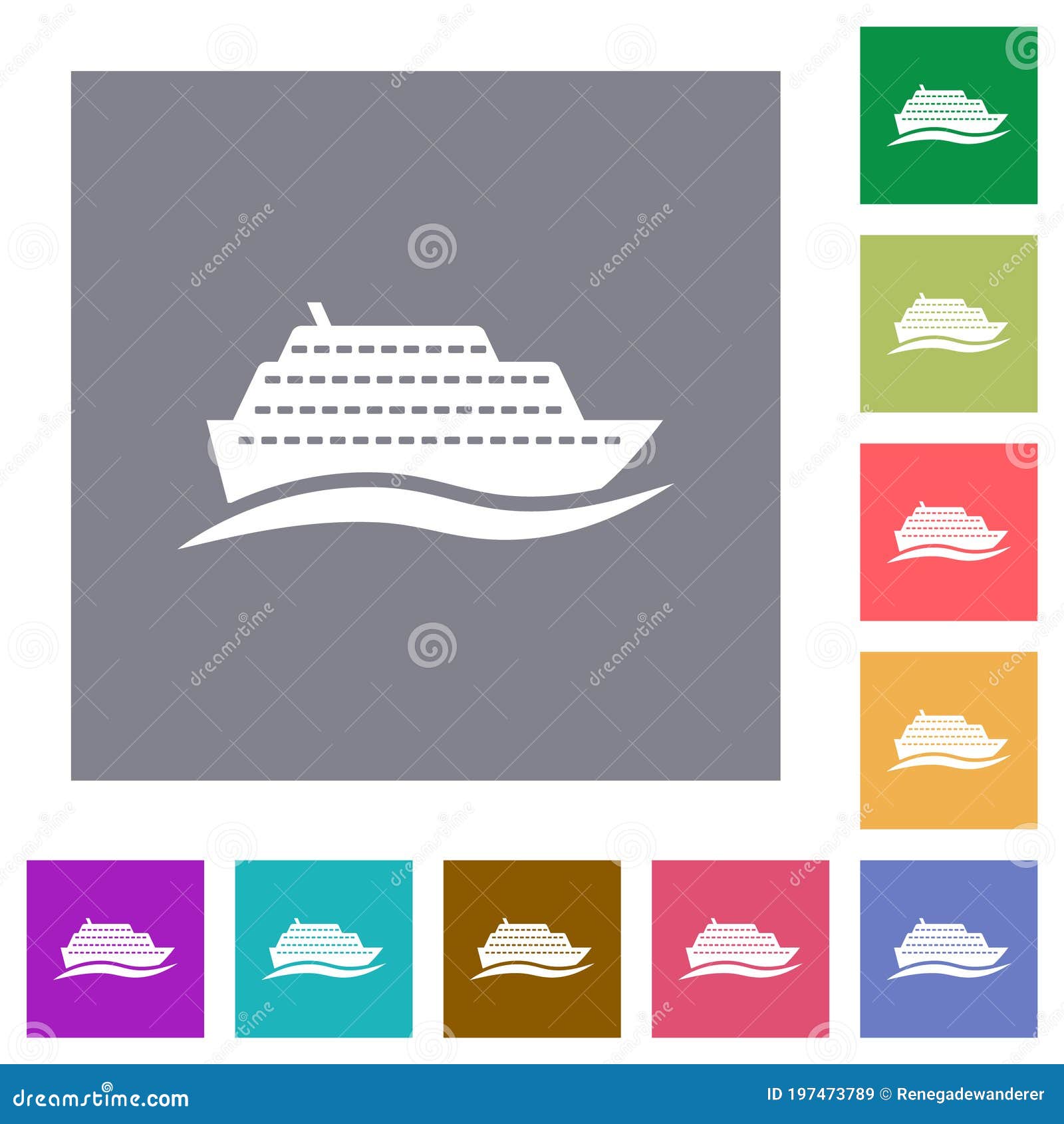 Cruise Ship with Wave Square Flat Icons Stock Vector - Illustration of ...