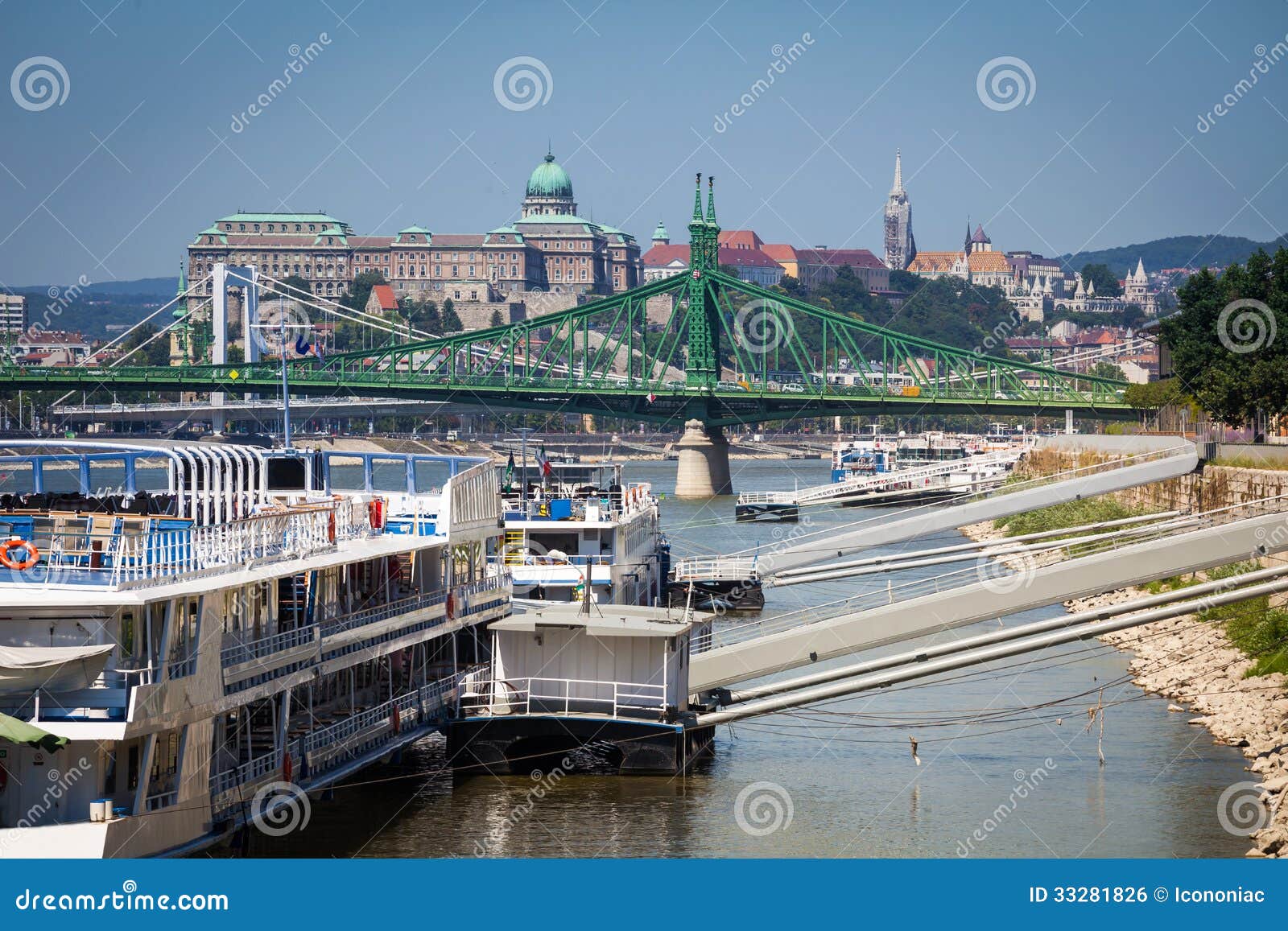 Cruise Ships Docked on Danube River Shore in Budapest Stock Photo ...