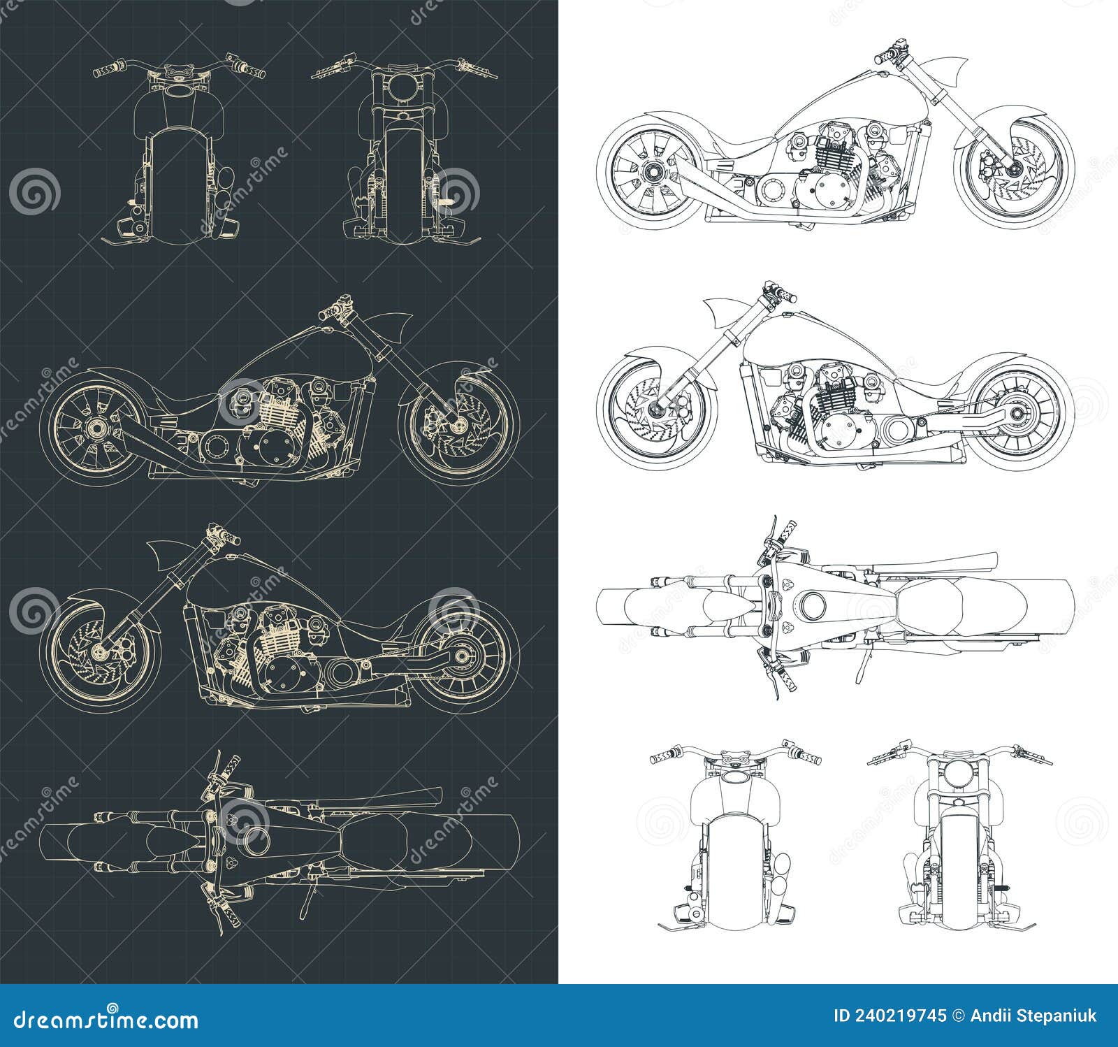 Cruiser Motorcycle Blueprints Stock Vector - Illustration of series ...
