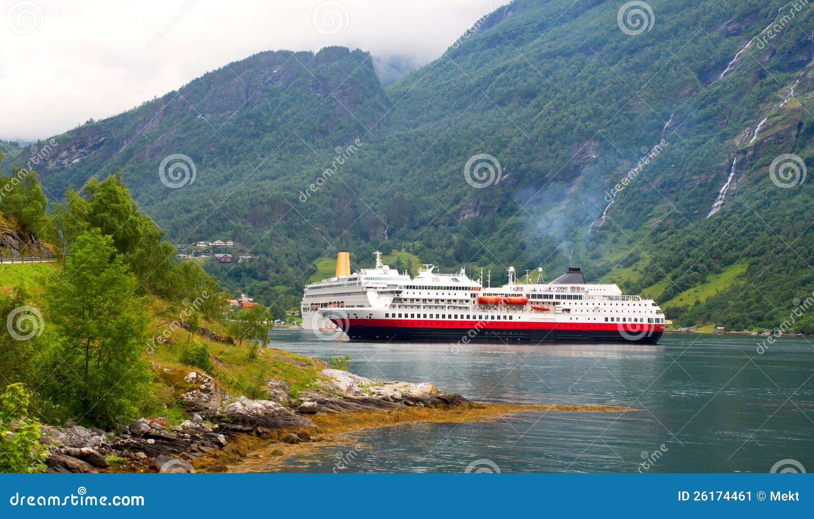 Cruising ship in the fjord stock image. Image of rock - 26174461
