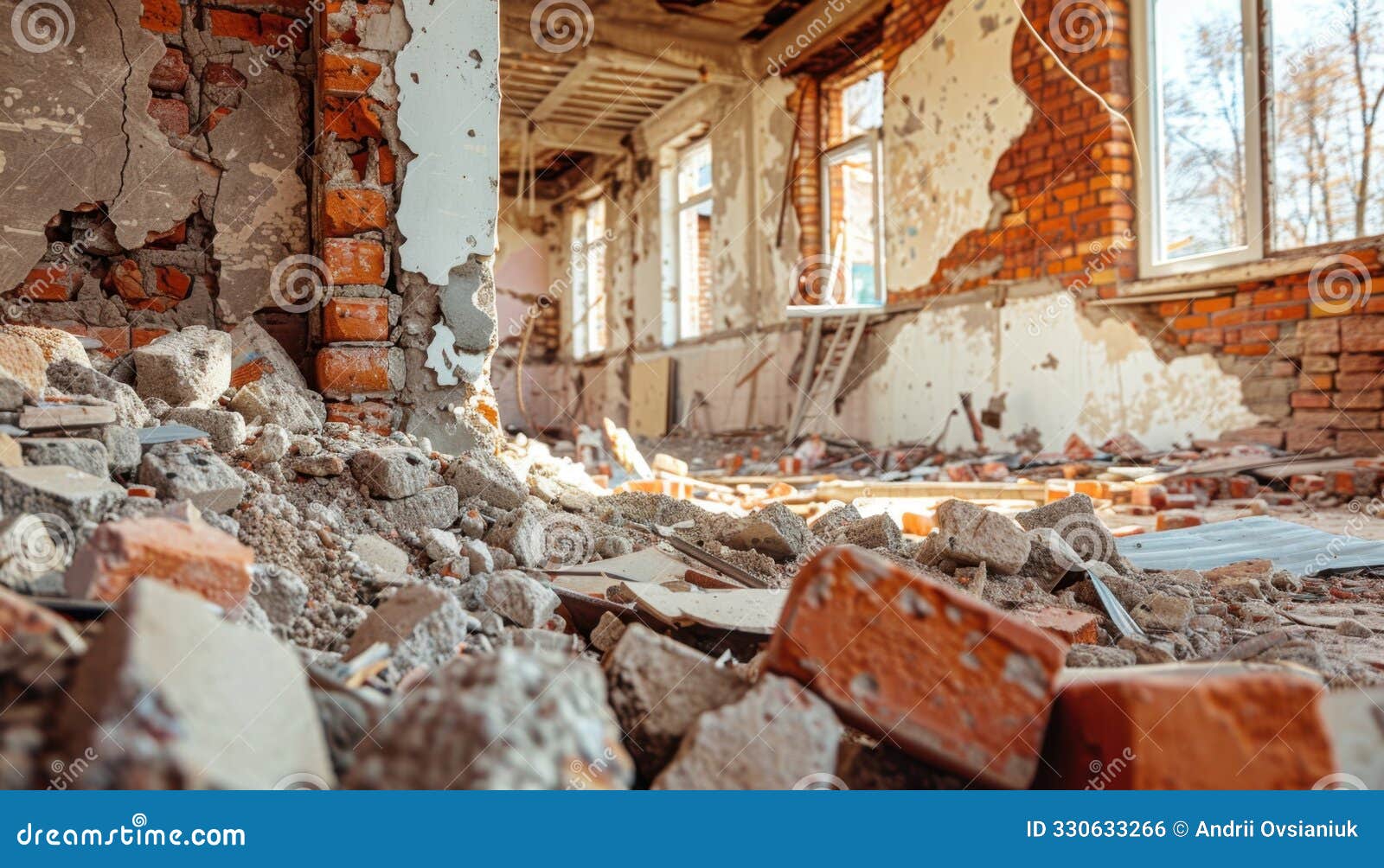 Ruined Interior of a Building with Debris Scattered on the Floor in ...