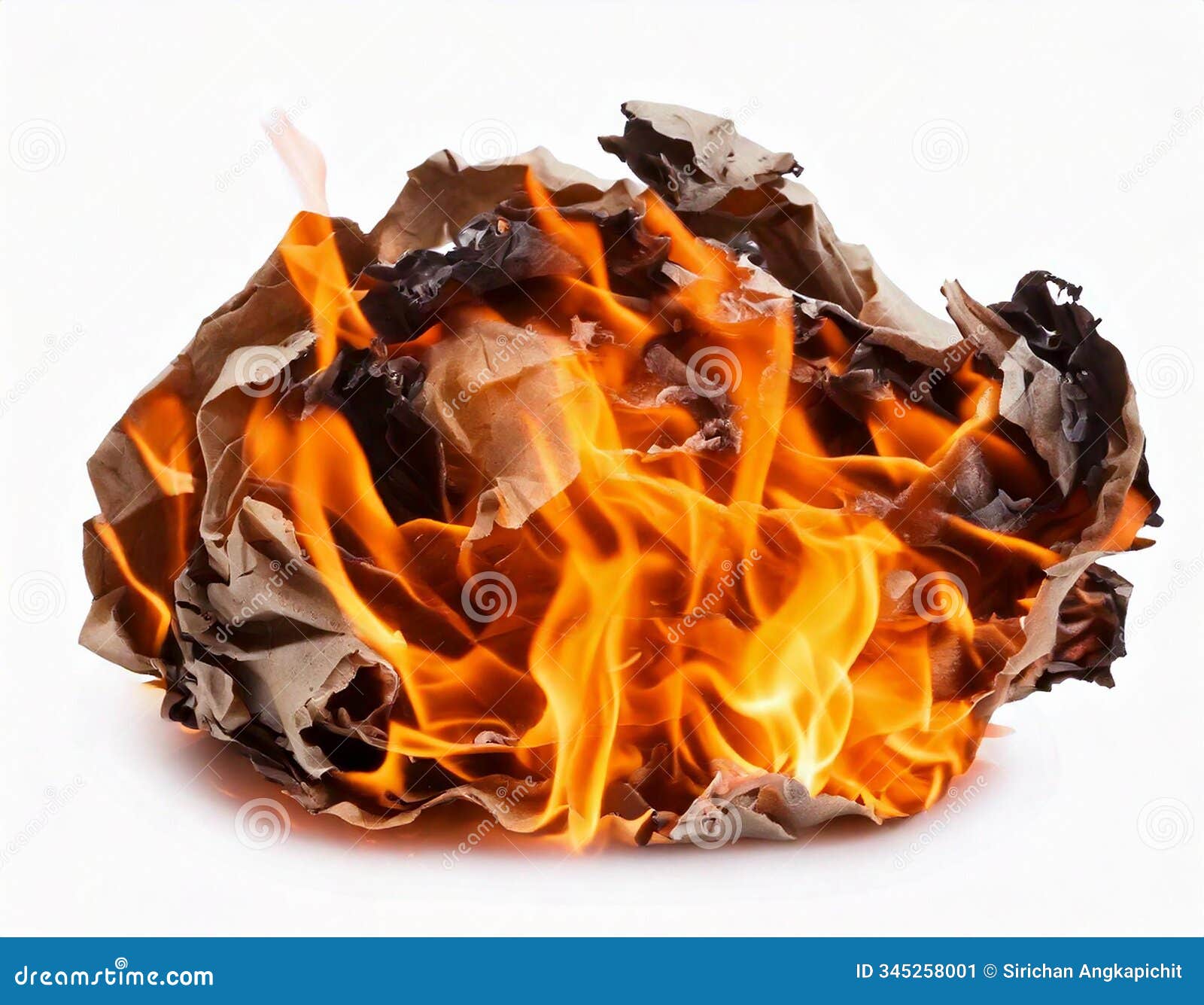 Crumbled Paper Engulfed in Flames, Representing Waste and Environmental ...
