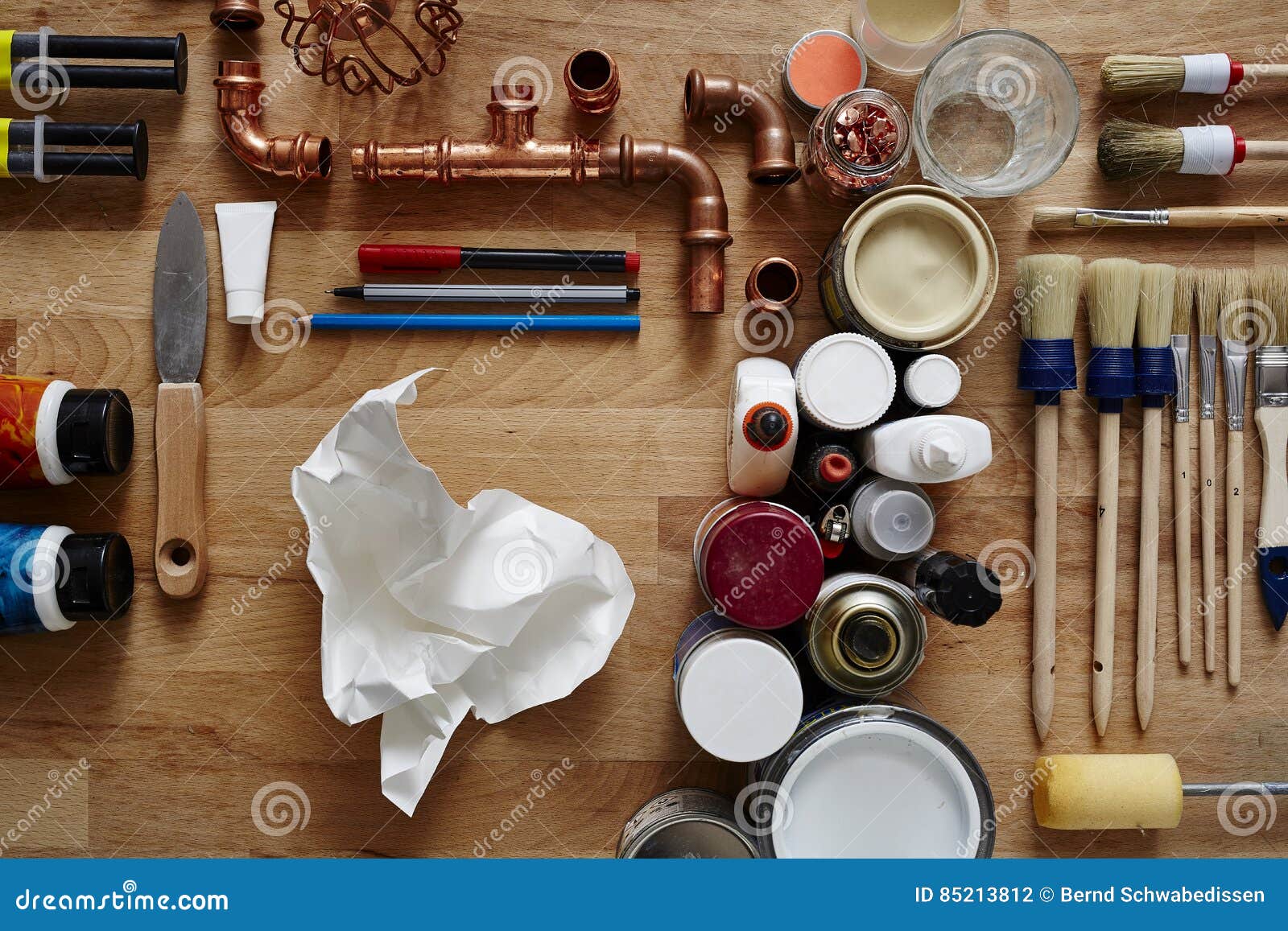 Crumbled Piece of Paper Surrounded by Ideas Stock Photo - Image of ...