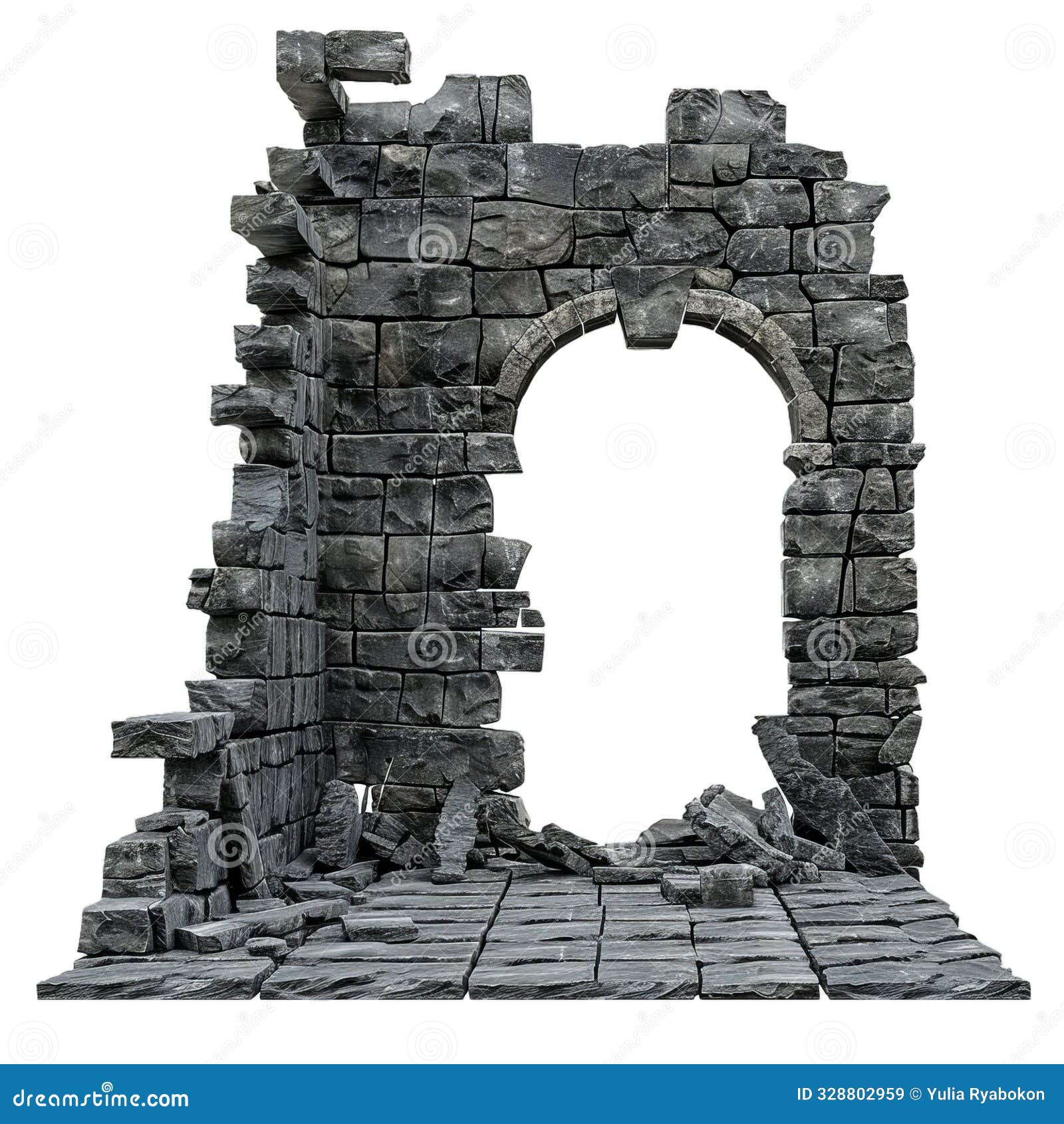 Ancient Stone Archway Crumbling on White Background Stock Image ...