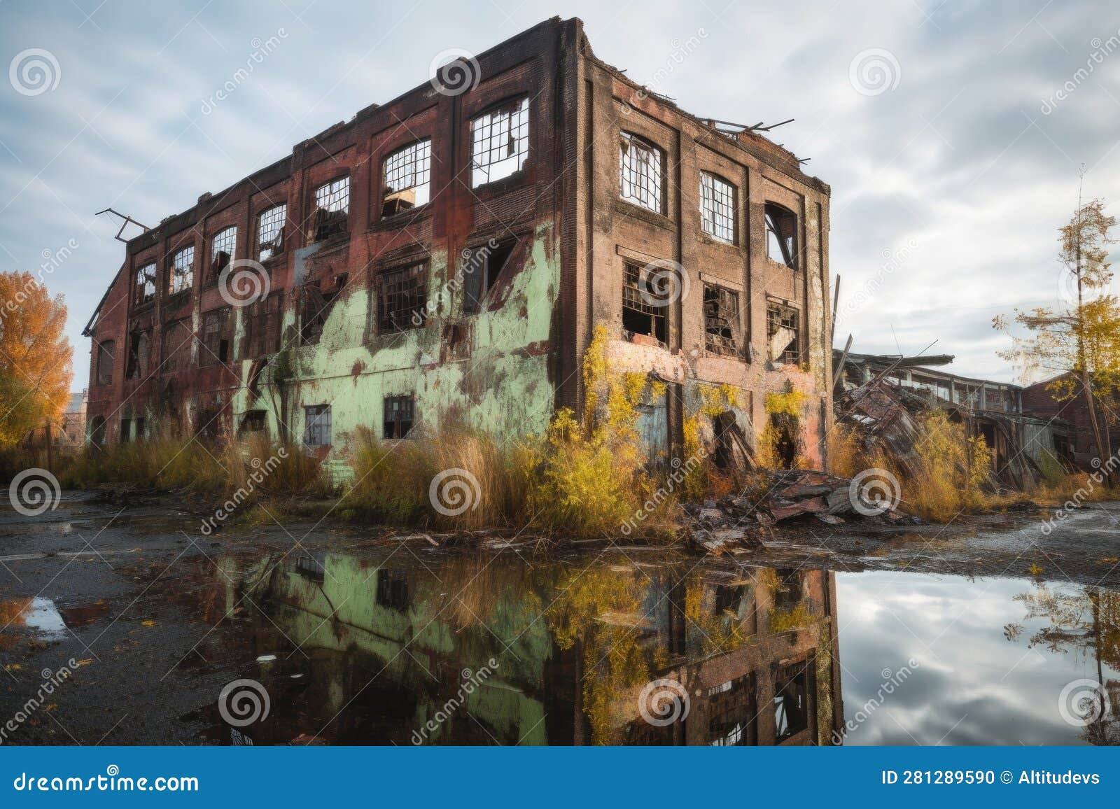 Crumbling Brick Factory with Broken Windows Stock Illustration ...