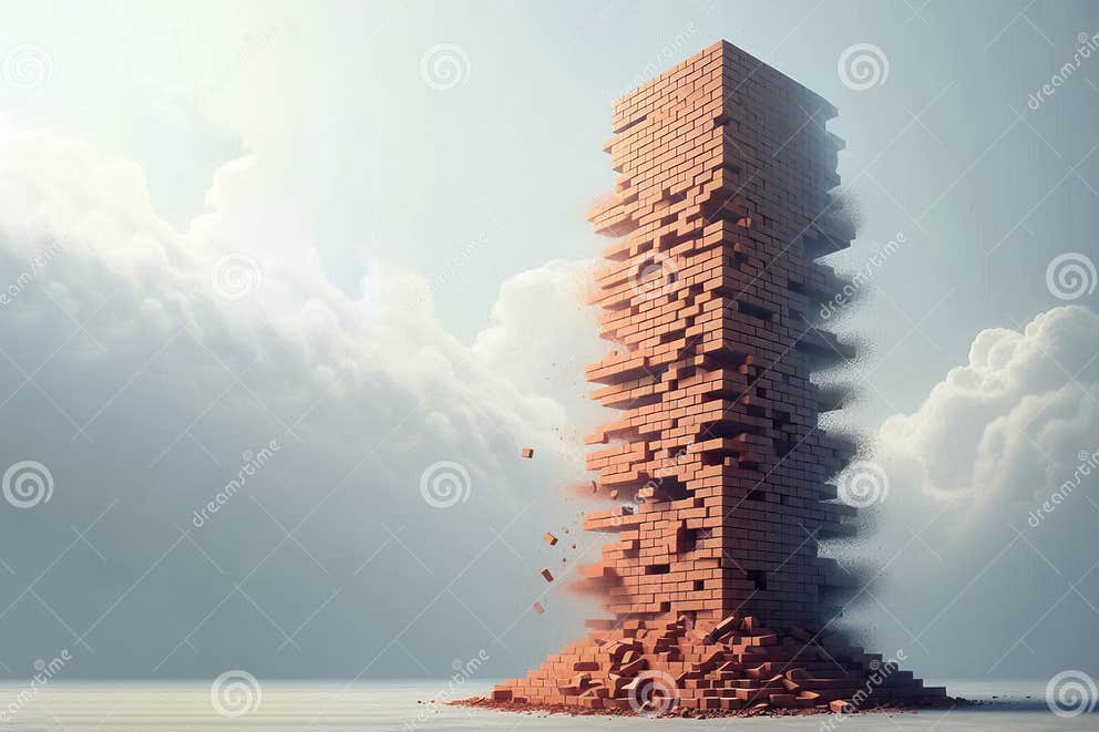A Crumbling Brick Tower. Space for Text. Stock Photo - Image of ...