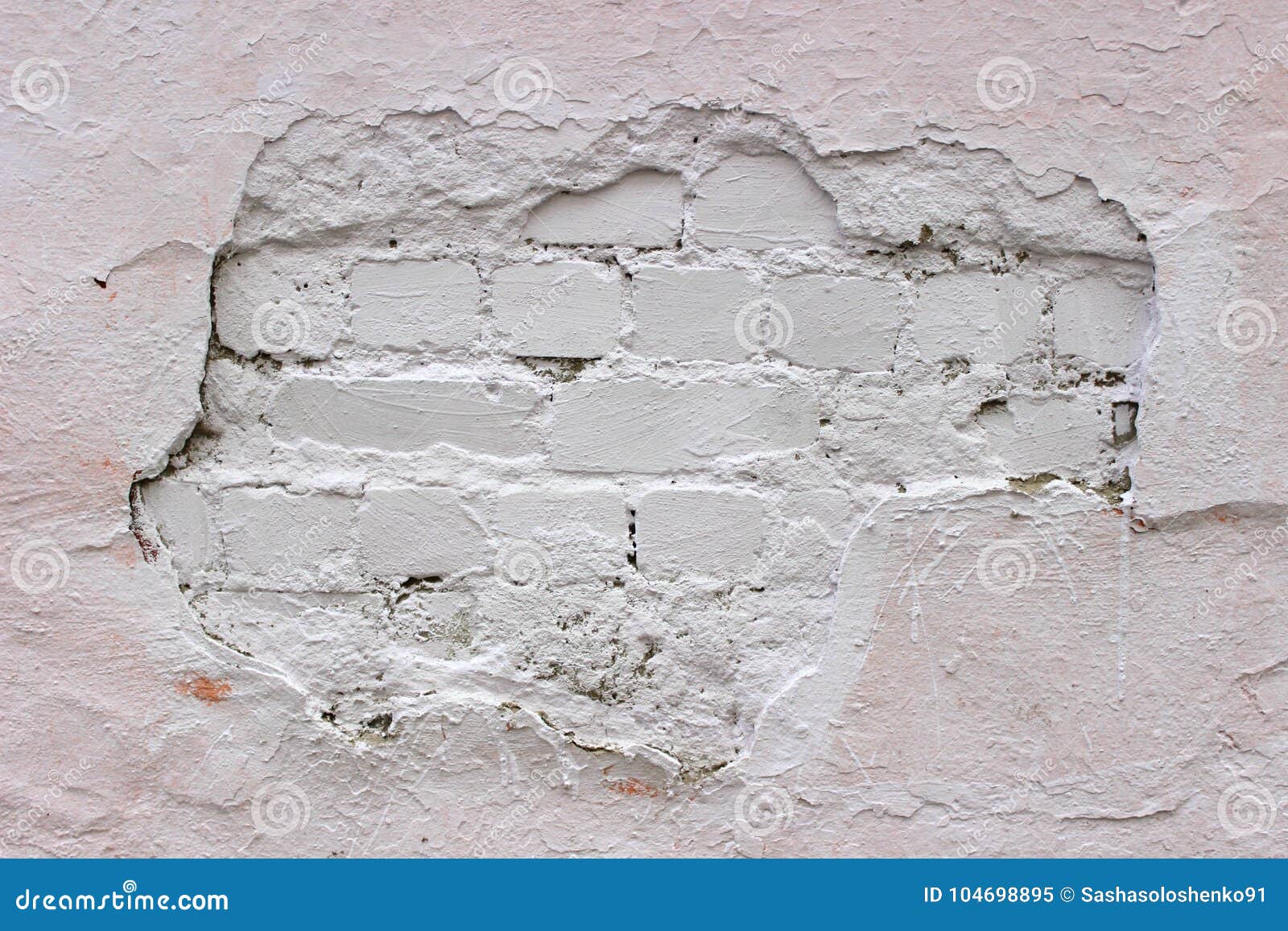 Crumbling Brick Wall, White Plaster Covered with Paint Stock Image ...