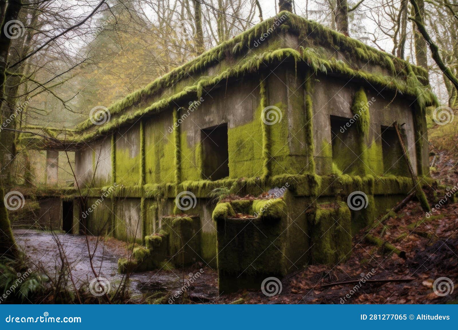 Crumbling Concrete Bunker Covered in Moss Stock Illustration ...