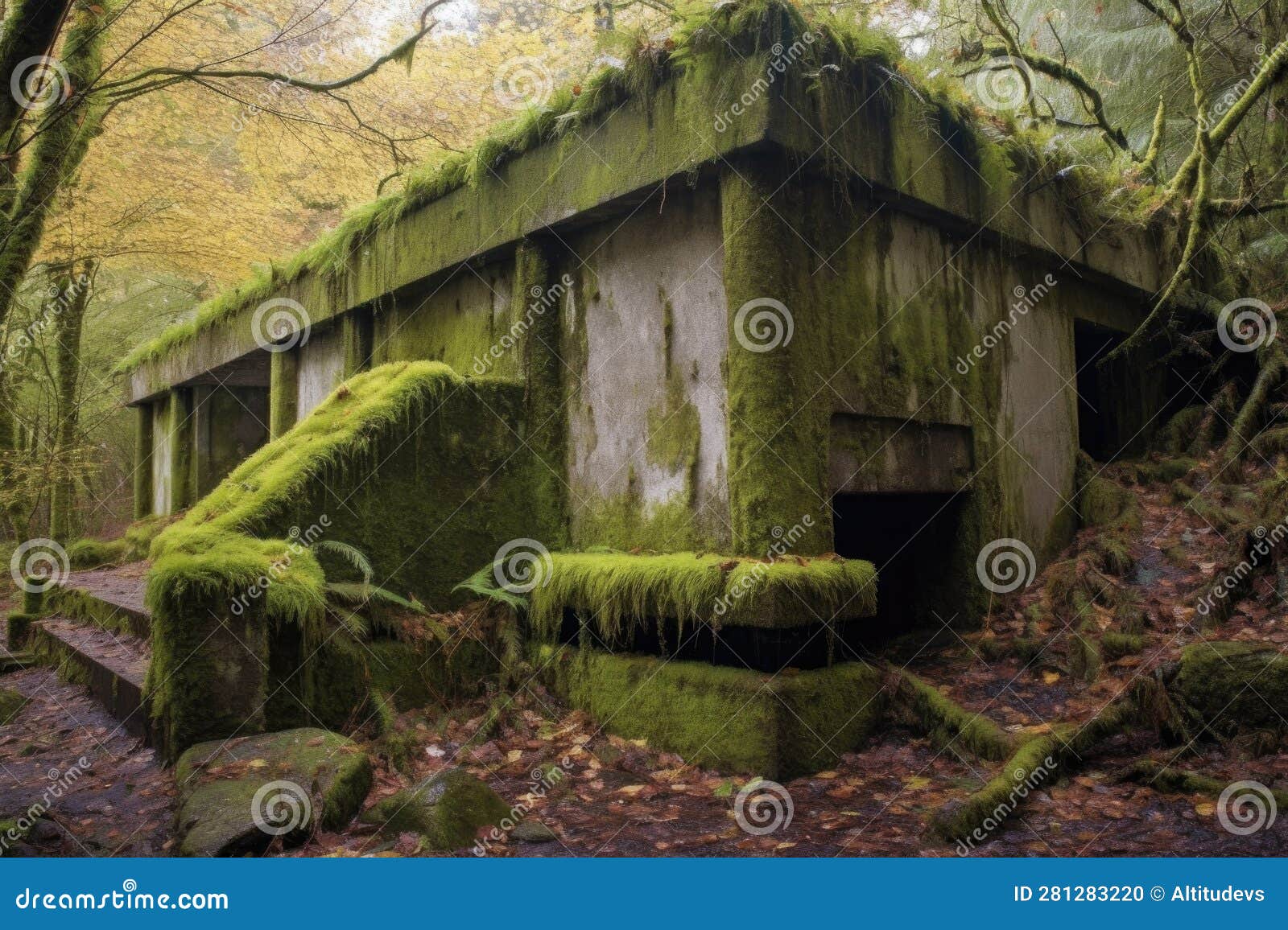 Crumbling Concrete Bunker Covered in Moss Stock Illustration ...