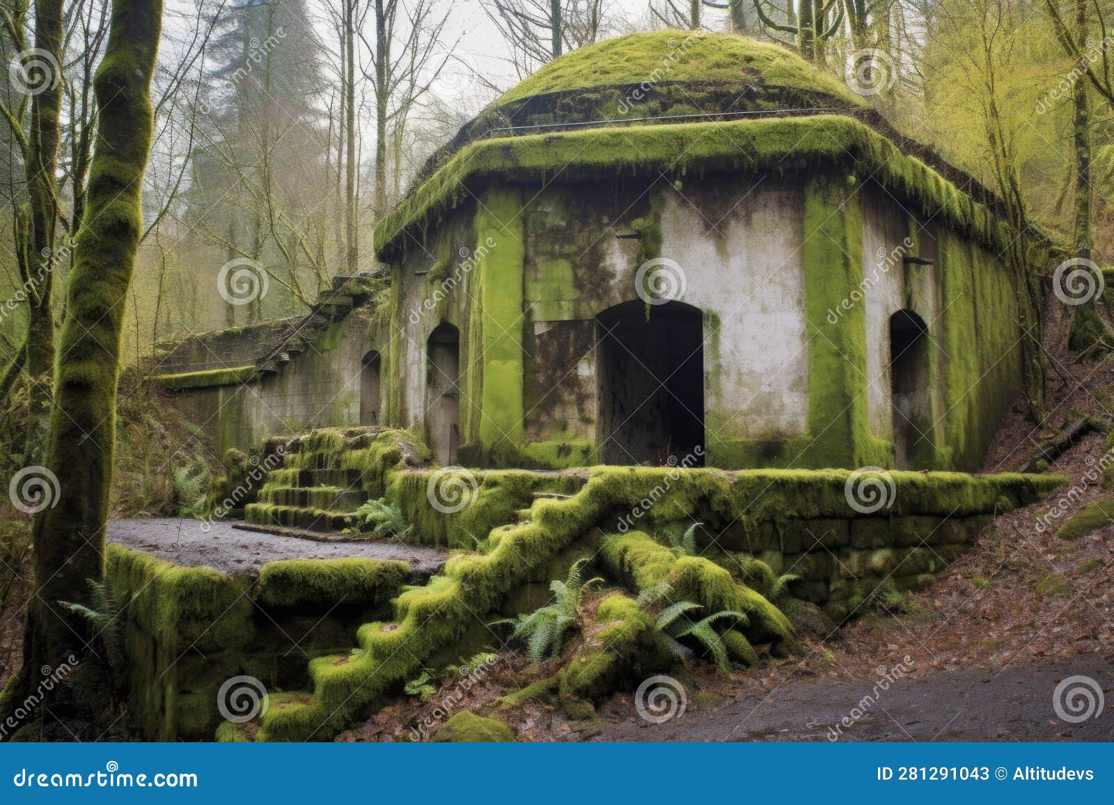Crumbling Concrete Bunker Covered in Moss Stock Illustration ...