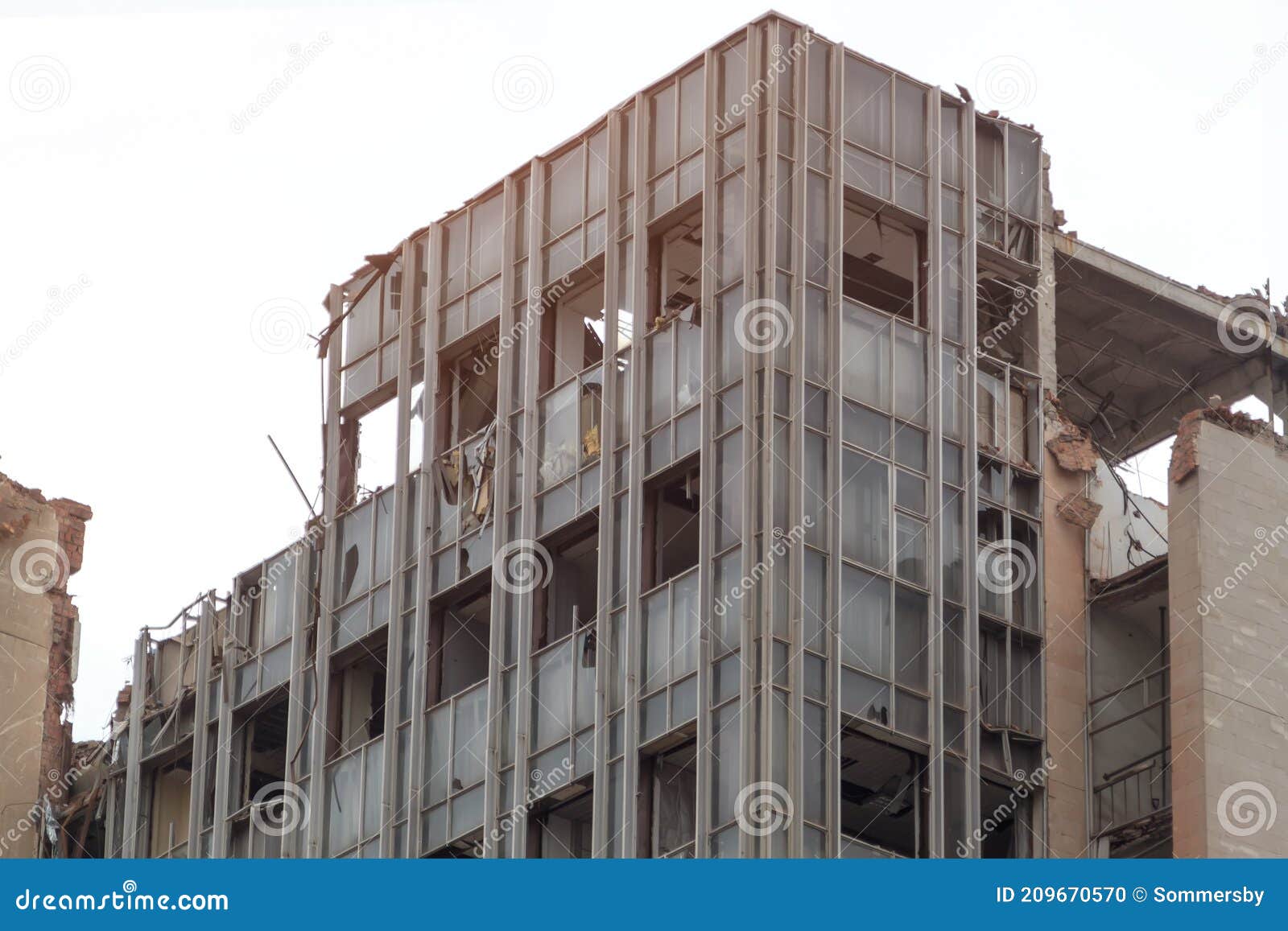 Crumbling Emergency Skeleton Of Destroyed Building With Broken Windows ...