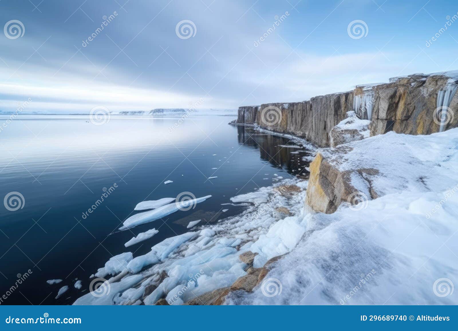 Crumbling Ice Cliffs beside Arctic Sea Stock Photo - Image of polar ...