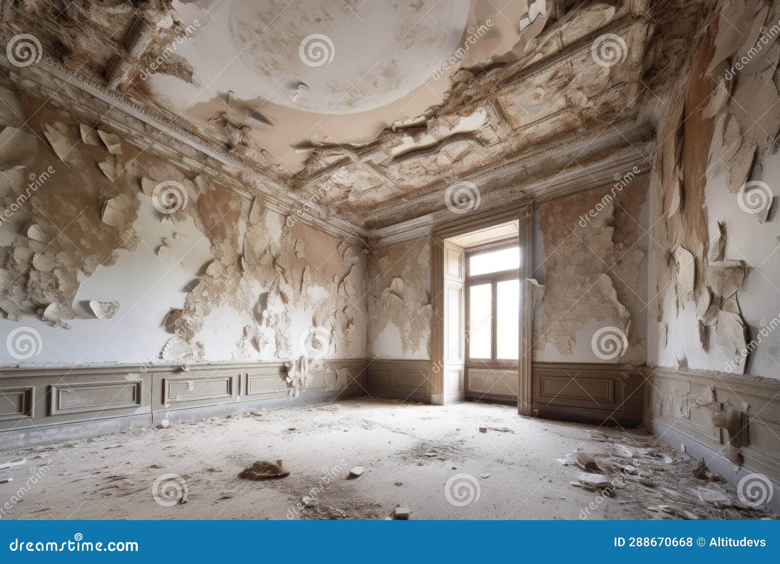 Crumbling Plaster from a Water-damaged Ceiling Stock Photo - Image of ...