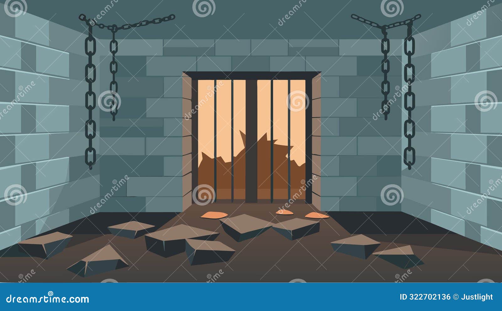 A Crumbling Prison Cell with Broken Chains Dangling from the Walls ...