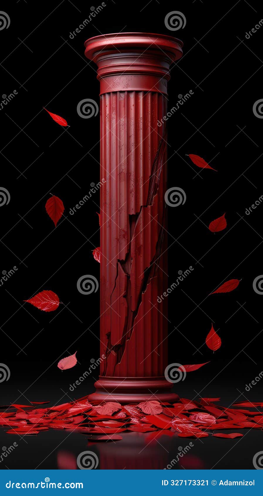 Crumbling Red Column with Fallen Leaves Stock Illustration ...