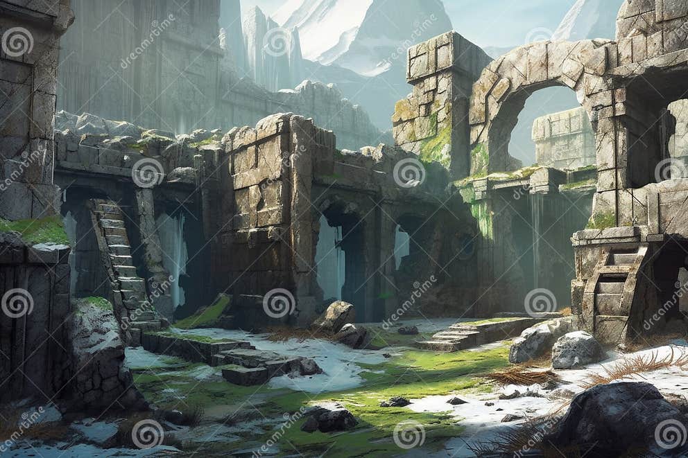 Crumbling Stone Structures in Forgotten City Stock Illustration ...