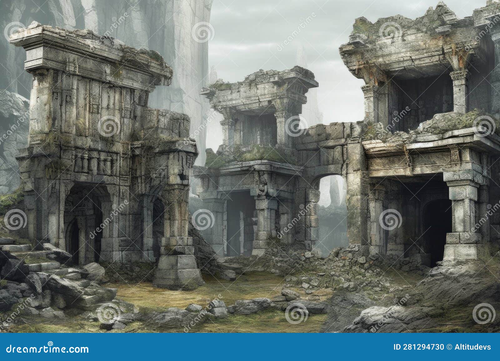 Crumbling Stone Structures in Forgotten City Stock Illustration ...