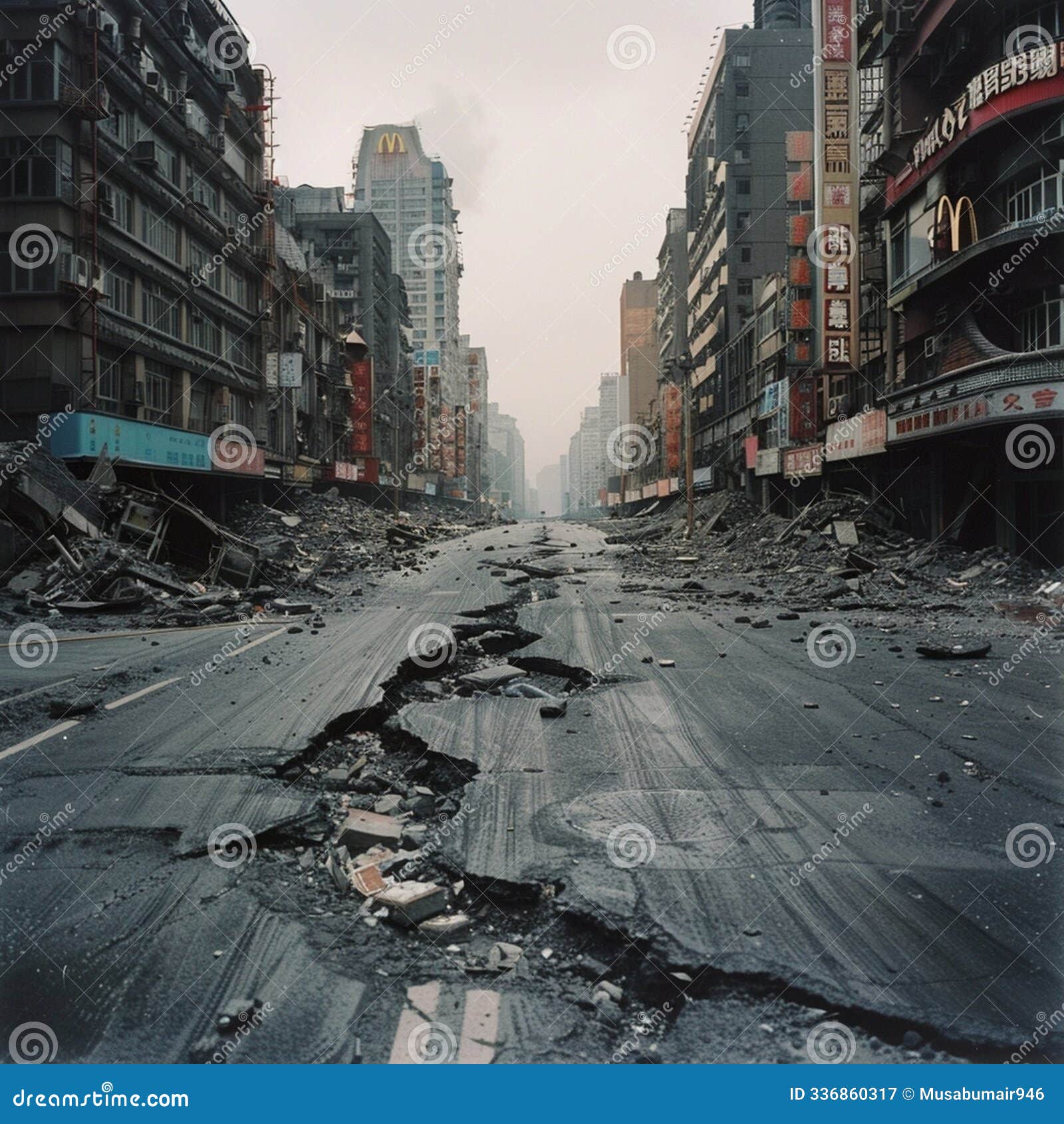 Crumbling Urban Street Scene Stock Illustration - Illustration of black ...