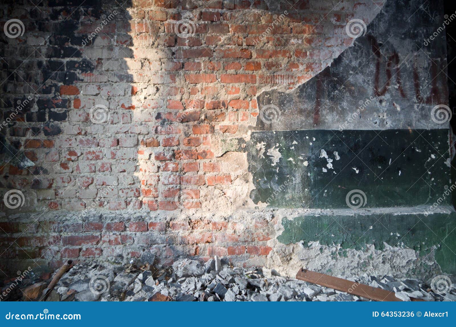 Crumbling Wall, Falling Plaster. Stock Photo - Image of green, brick ...