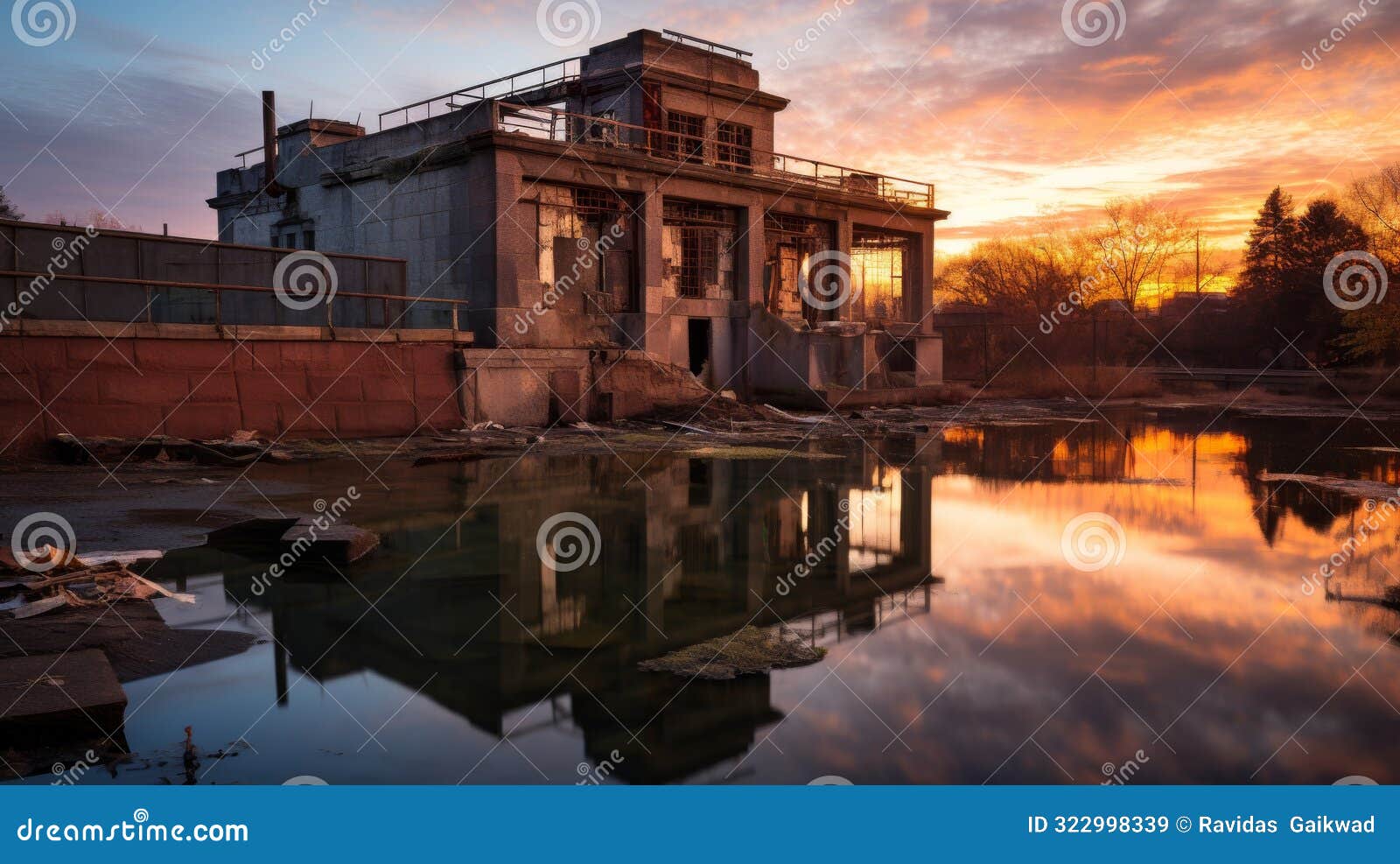 Crumbling Water Treatment Plant At Dusk Royalty-Free Stock Photo ...