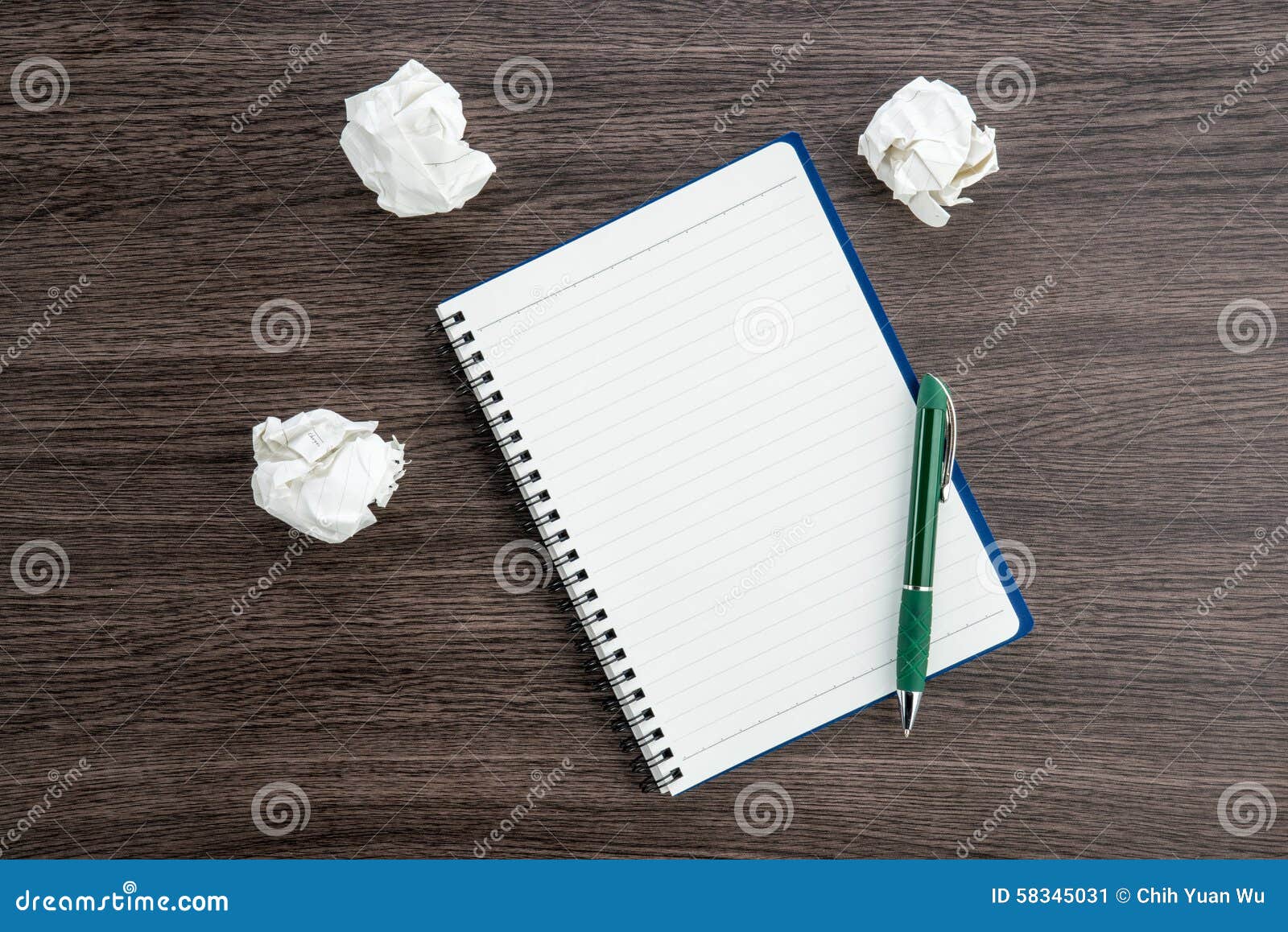 Crumple Paper and Pen with Notebook on the Desk Stock Image - Image of ...