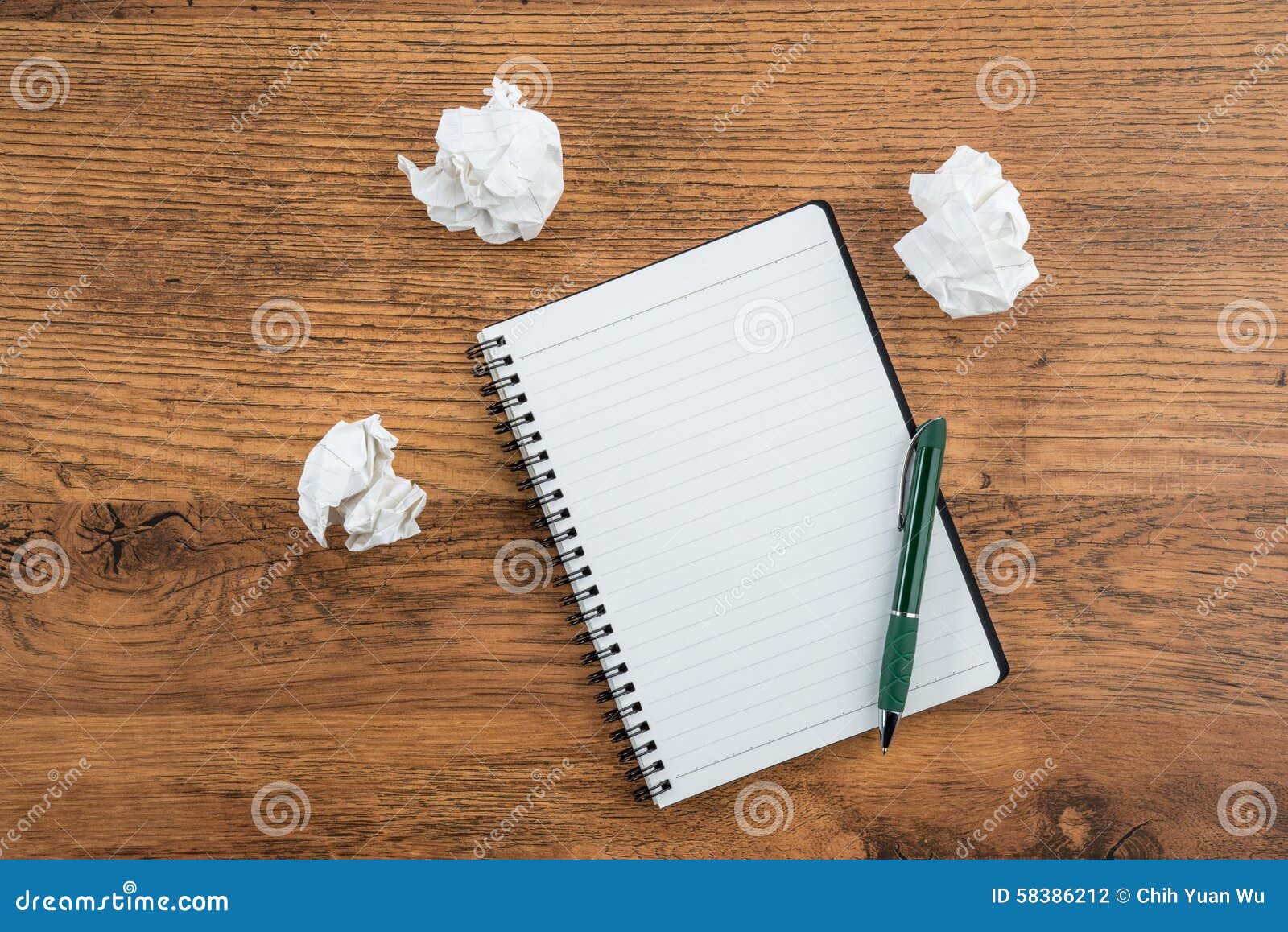 Crumple Paper and Pen with Notebook on the Desk Stock Photo - Image of ...