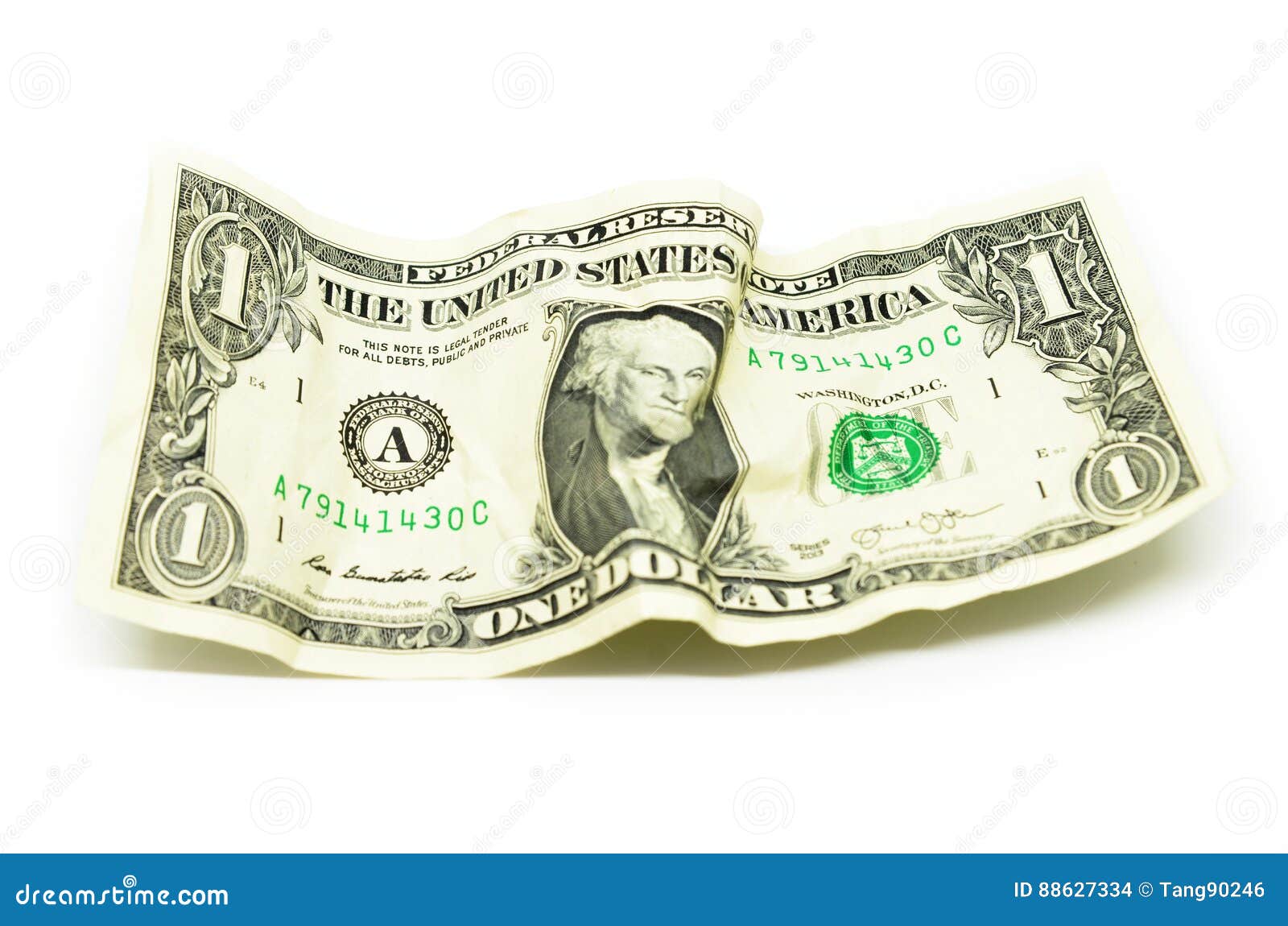 Crumple wrinkled dollar stock photo. Image of bill, isolated - 88627334