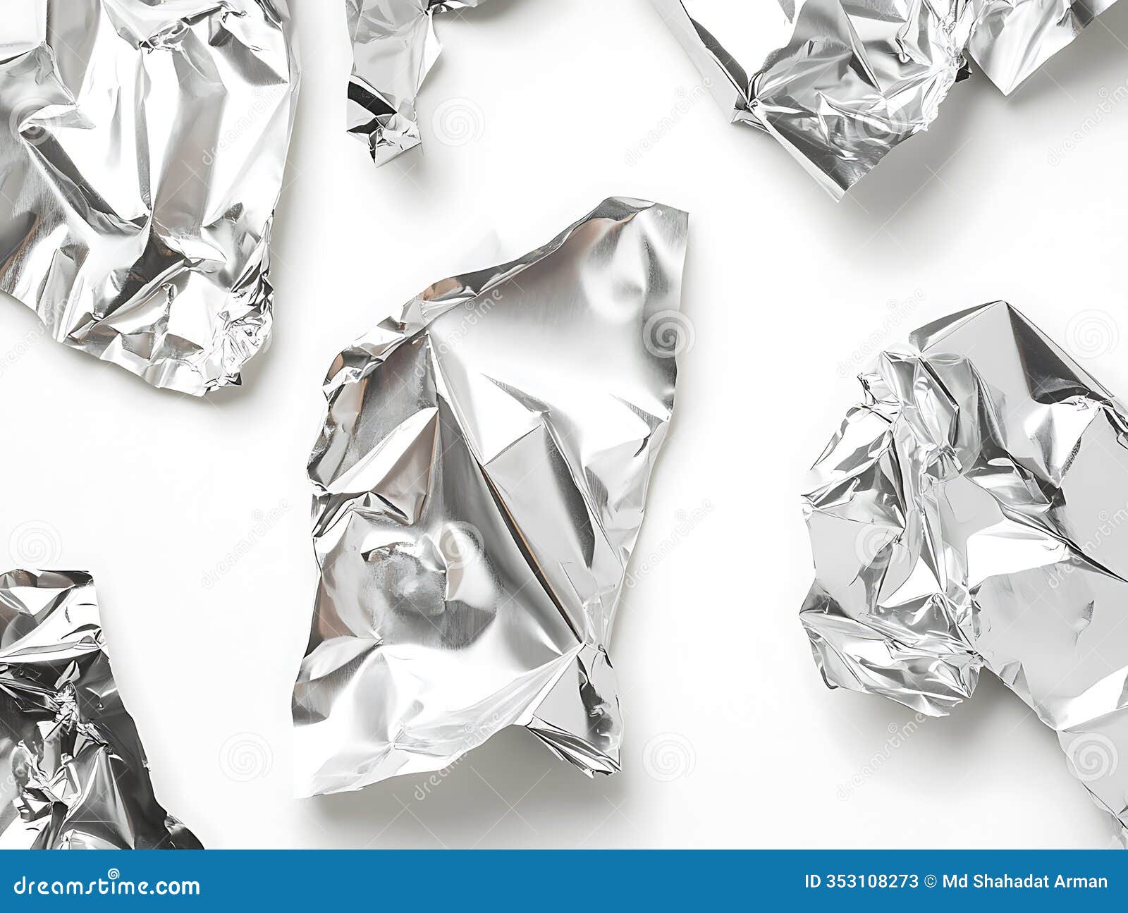 Crumpled Aluminum Foil Pieces on White Background Stock Illustration ...
