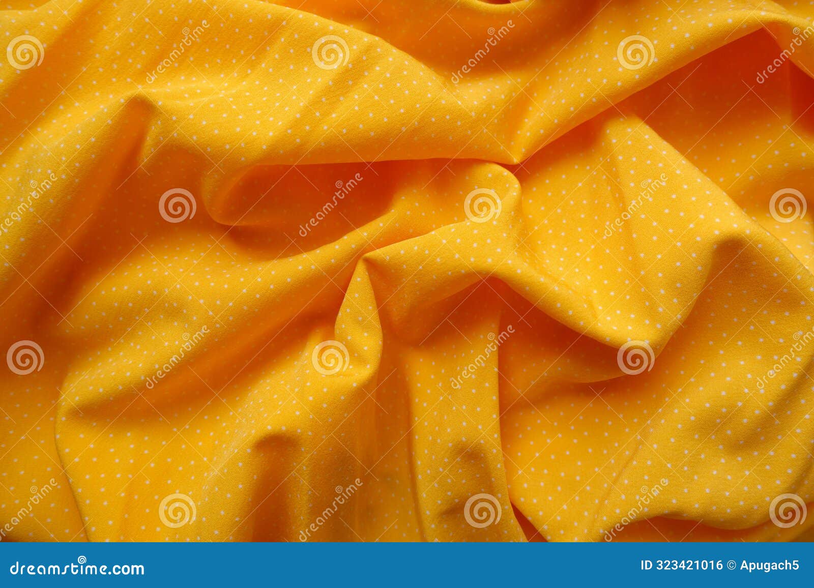 Crumpled Yellow Viscose Fabric with White Pin Dot Pattern Stock Photo ...