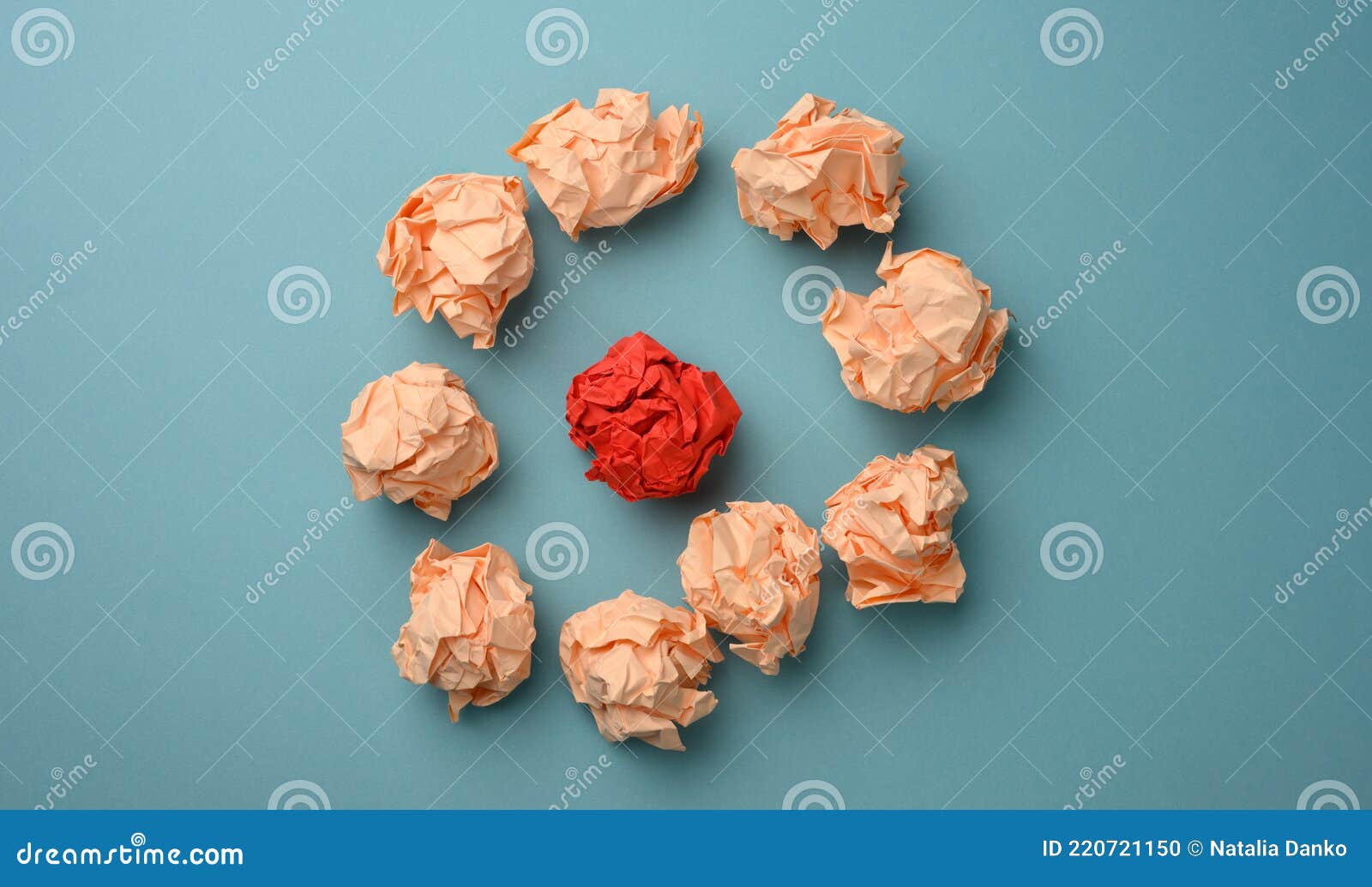 Crumpled Balls of Paper on a Blue Background, Top View. the Concept of ...