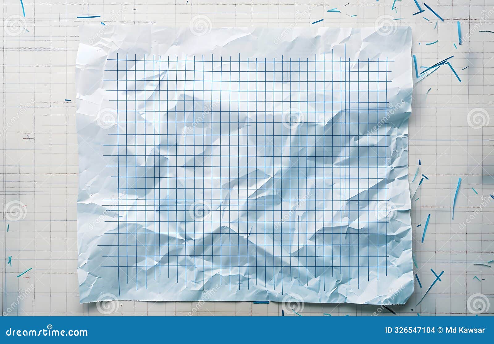 Crumpled Blue Grid Paper Texture Background Stock Illustration ...
