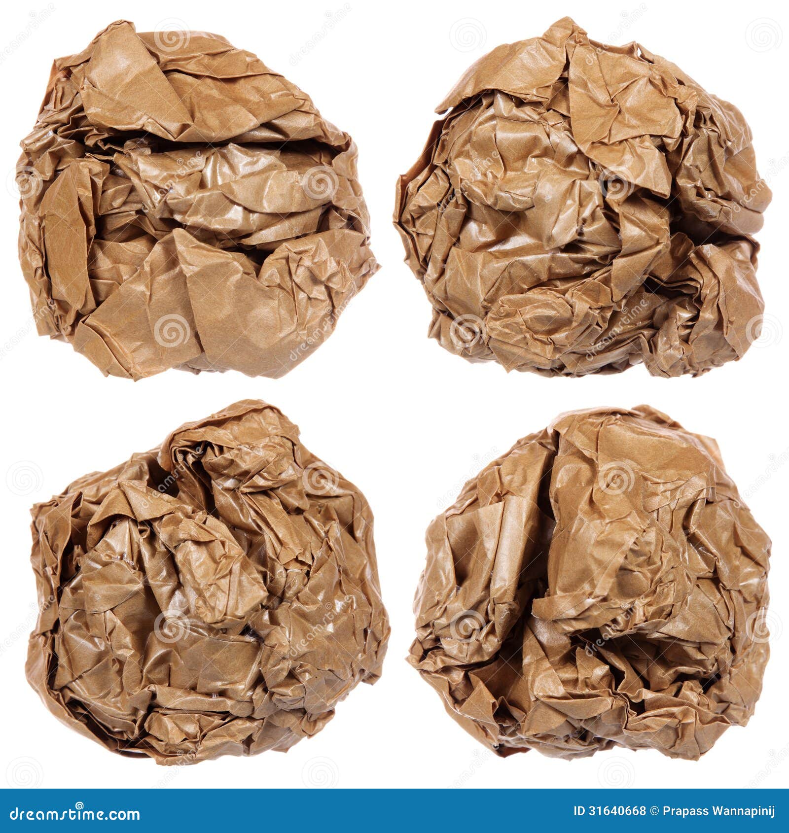 Crumpled Brown Paper Ball Isolated Stock Photo - Image of retro, office ...